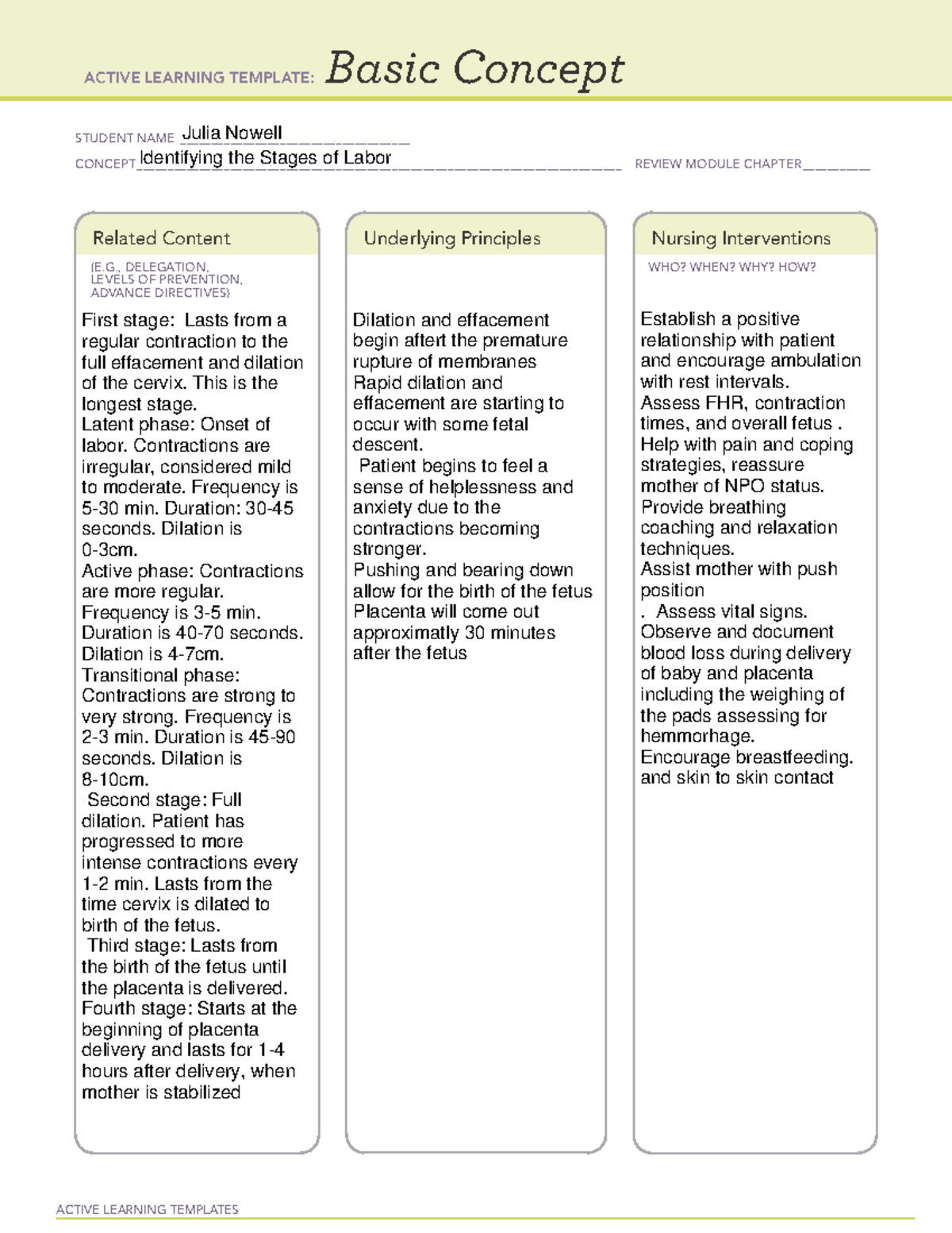 Stages OF Labor - Coursework - ACTIVE LEARNING TEMPLATES Basic Concept ...