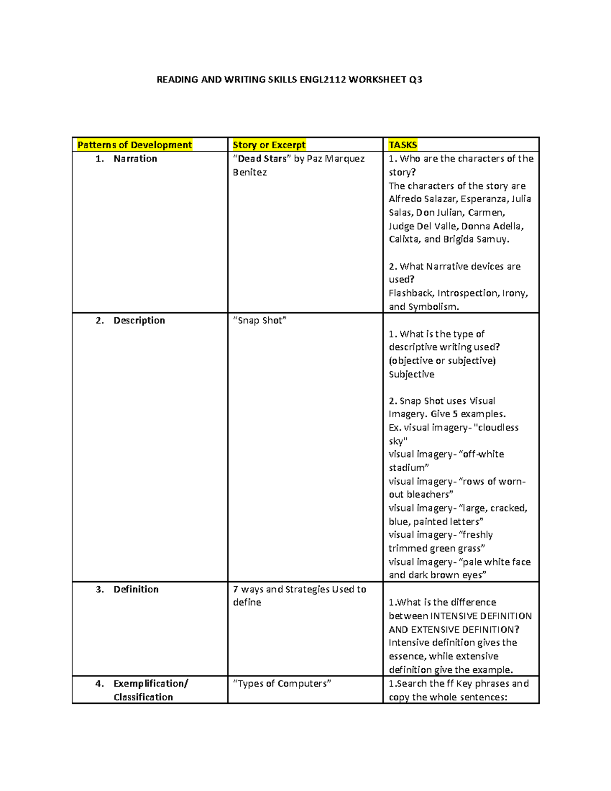Reading AND Writing Skills ENGL2112 Worksheet Q3 (1) - Copy - READING ...