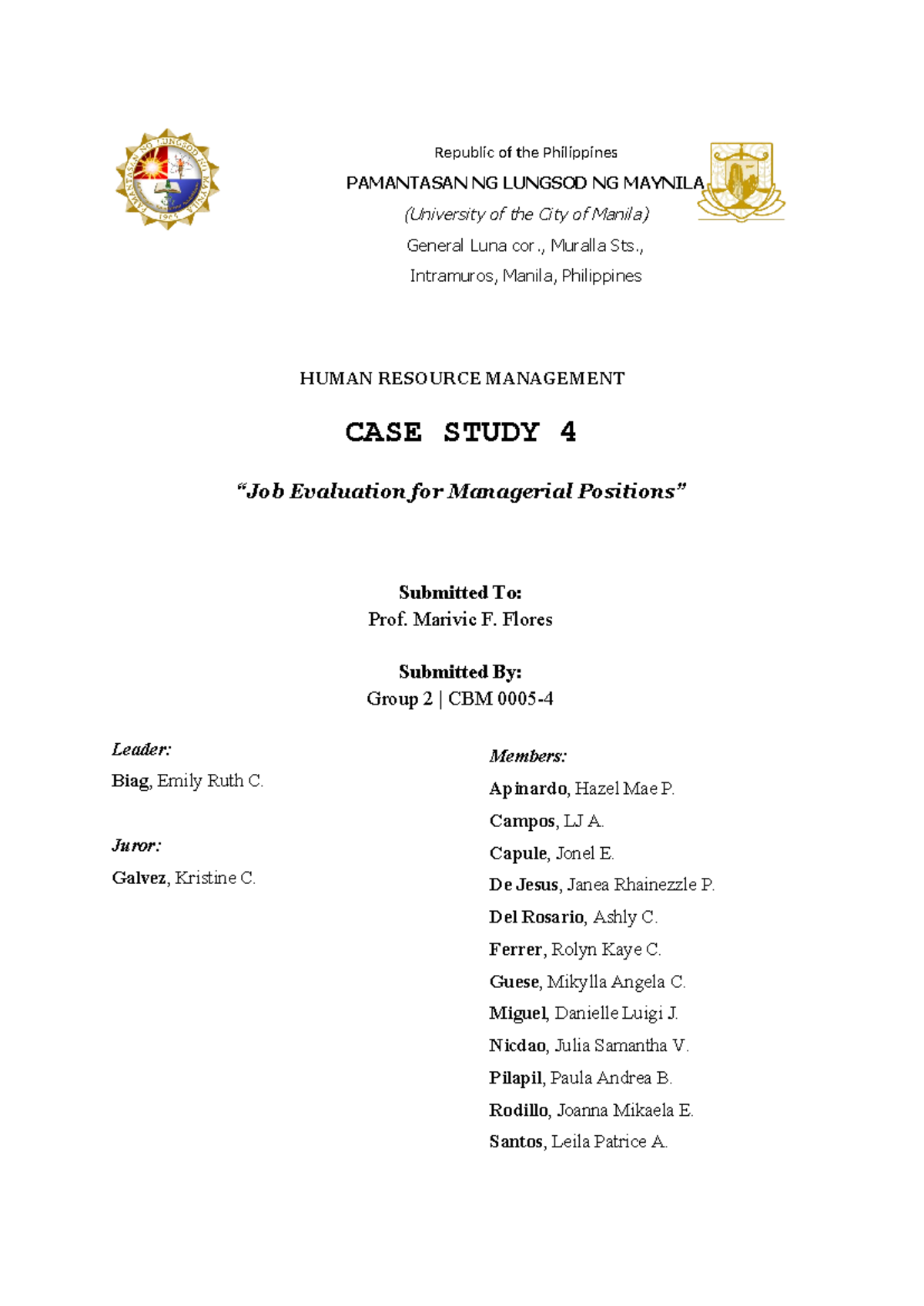 HRM CBM 0005 Case Study 4: Job Evaluation for Managers - Studocu