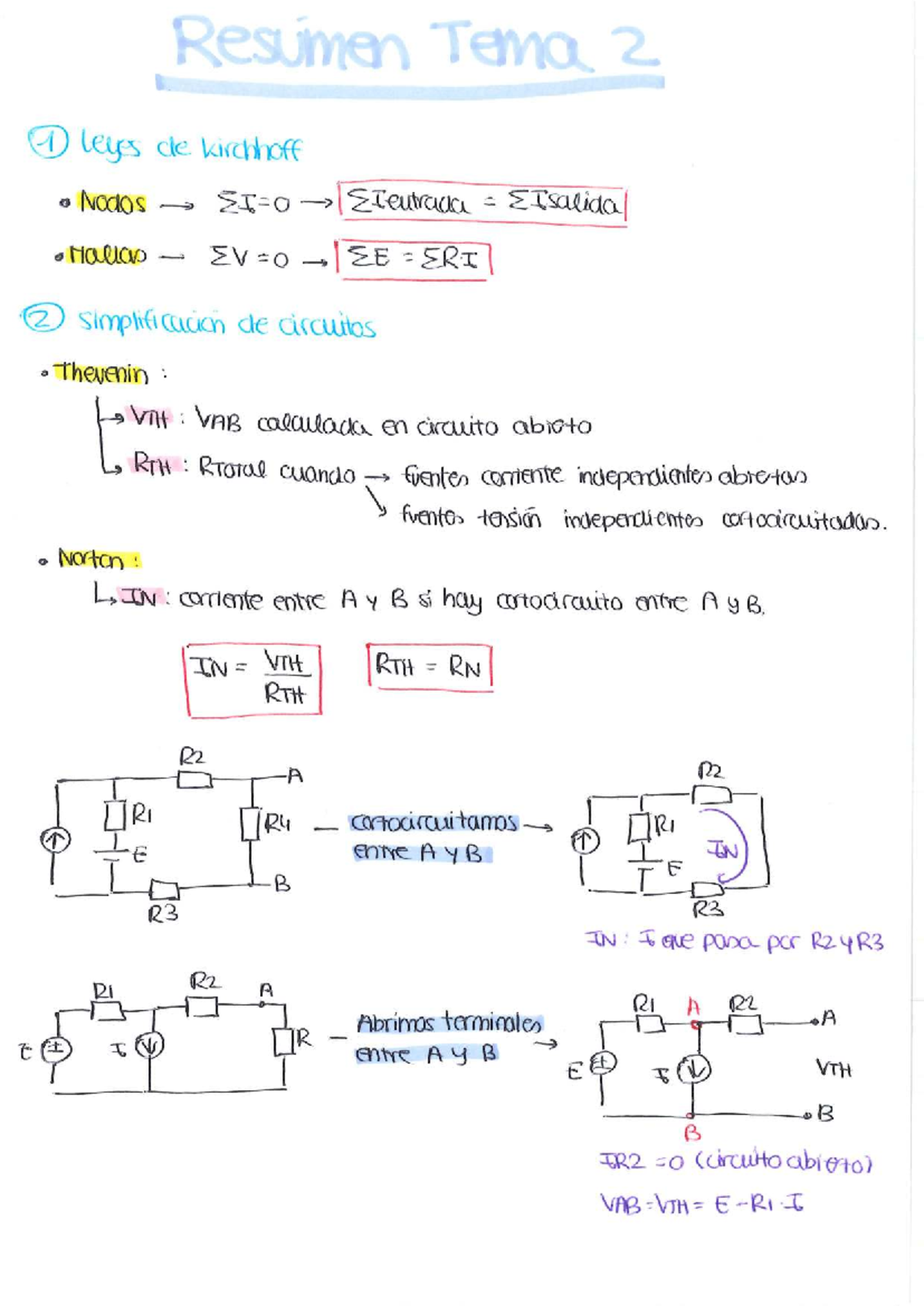 Resumen Tema 2: Leyes de Kirchhoff y Circuitos Eléctricos - Studocu