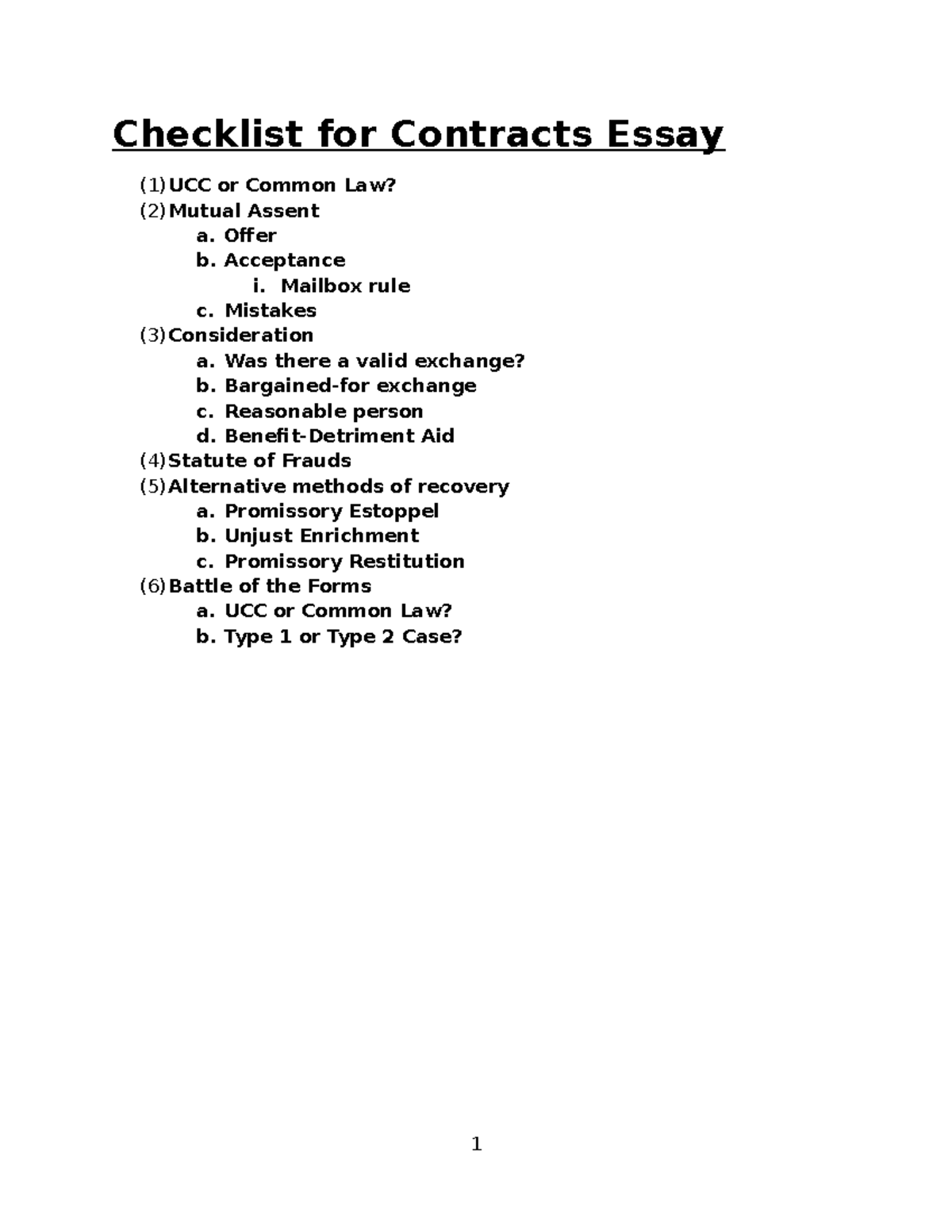 Contracts Essay Skeleton: UCC vs. Common Law Analysis - Studocu