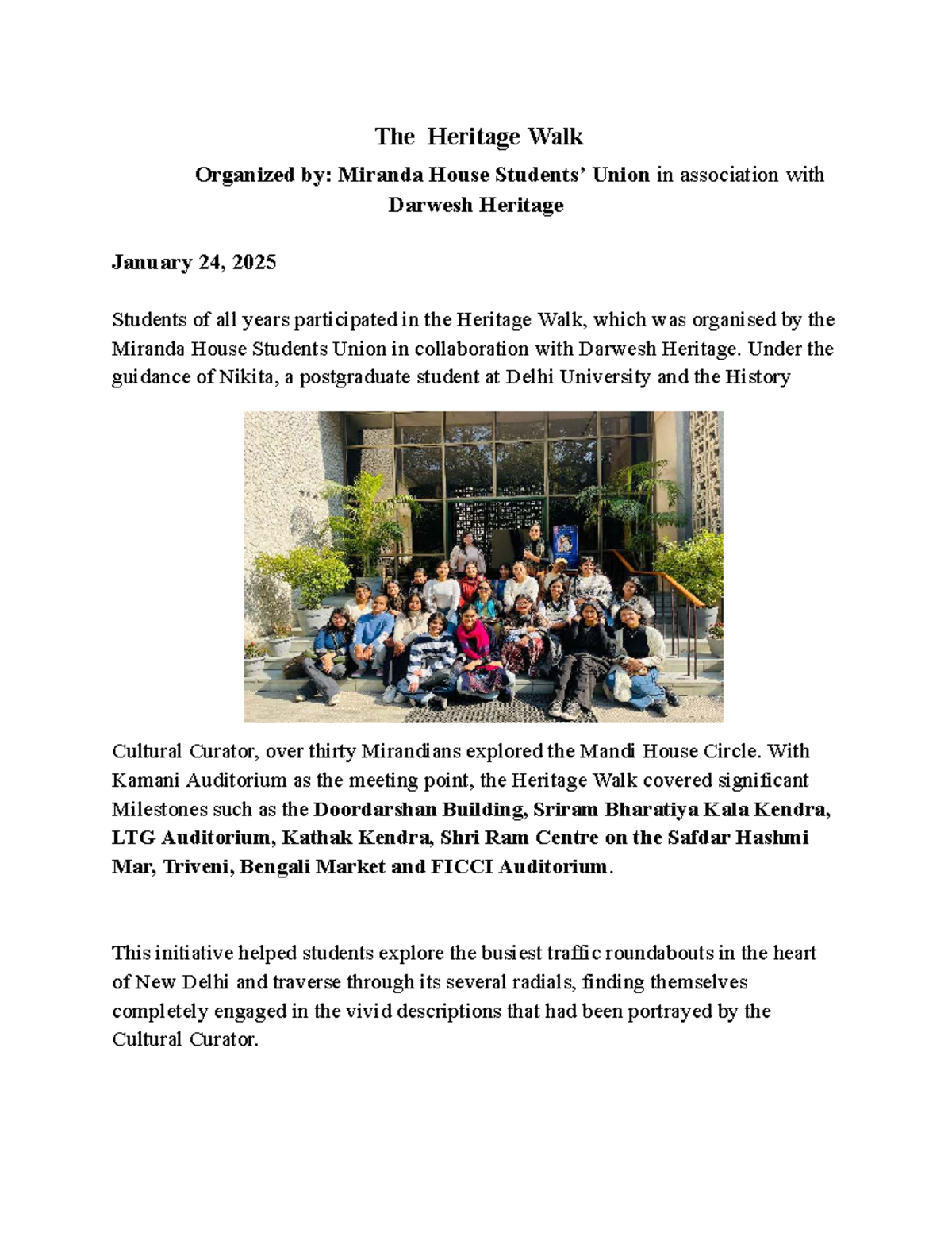 Heritage Walk Report: Exploring Mandi House and its Cultural ...