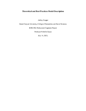 [Solved] What are some theoretical support applicable models and impact - Professional Capstone ...