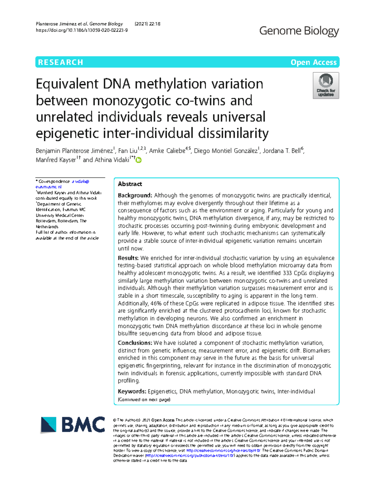DNA Methylation Variation: Insights from MZ Twins vs Unrelated ...