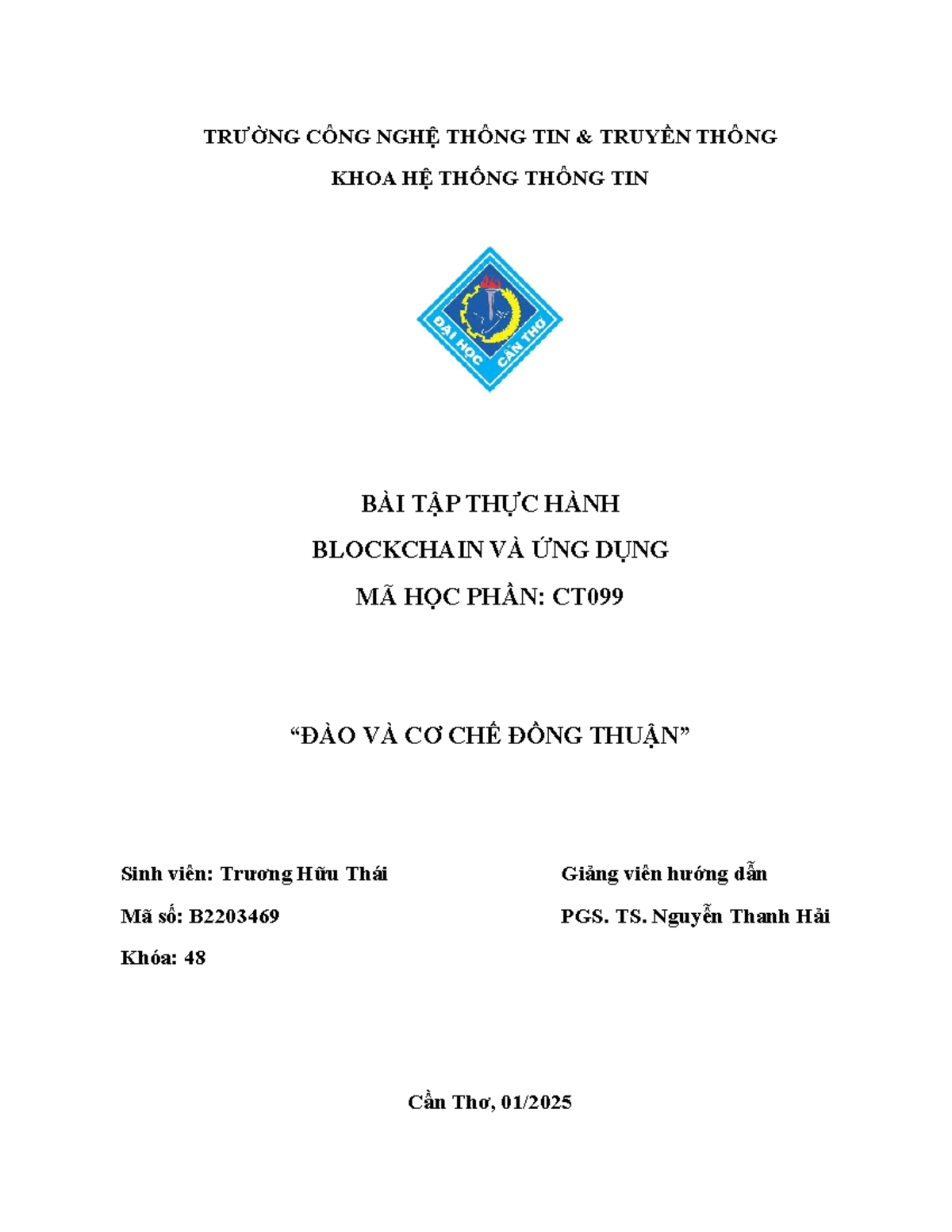 Bài Tập Thực Hành 01: Blockchain và Ứng Dụng - CT099 - Studocu