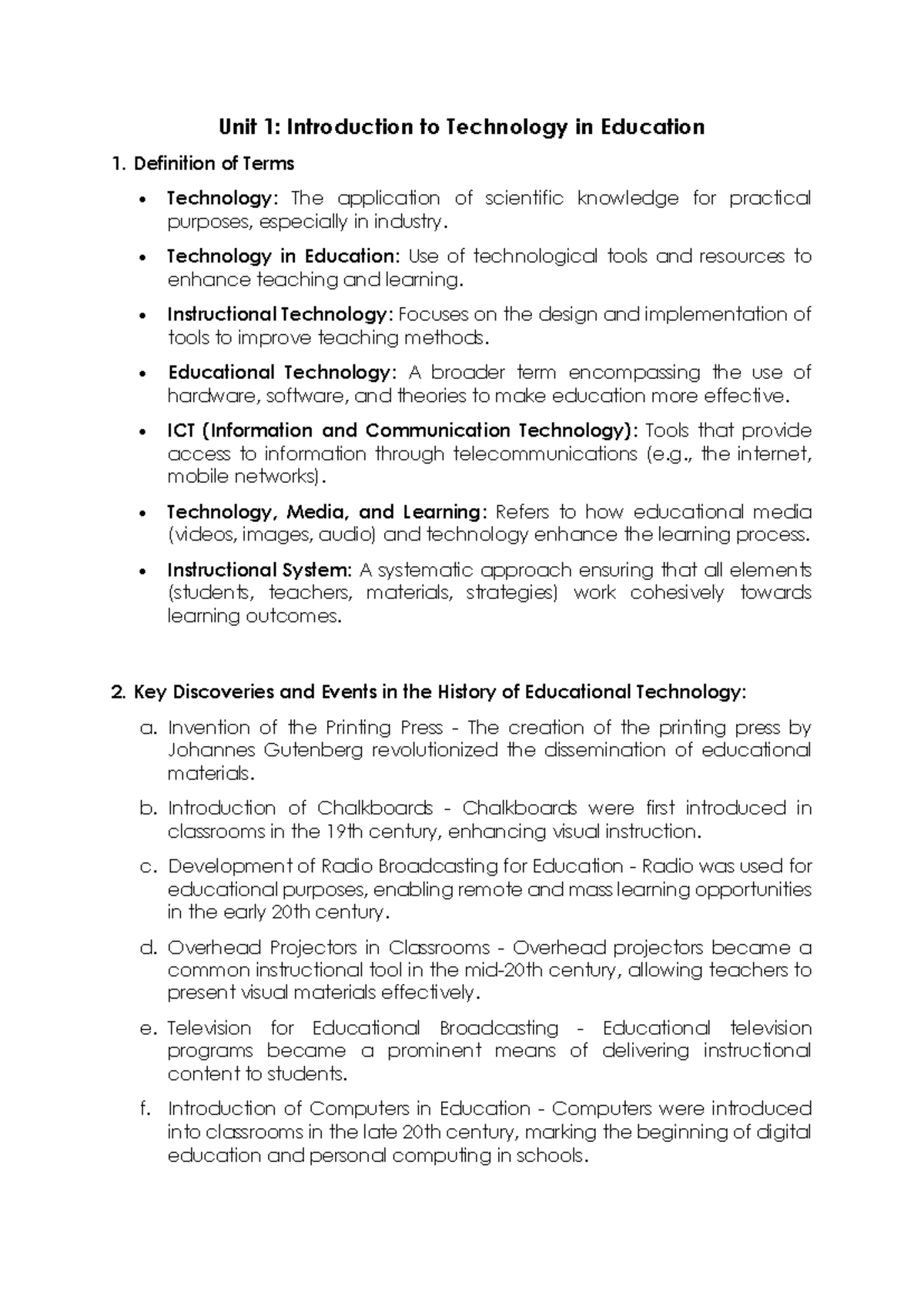 TTL Unit 1: Study Guide on Technology in Education - Studocu