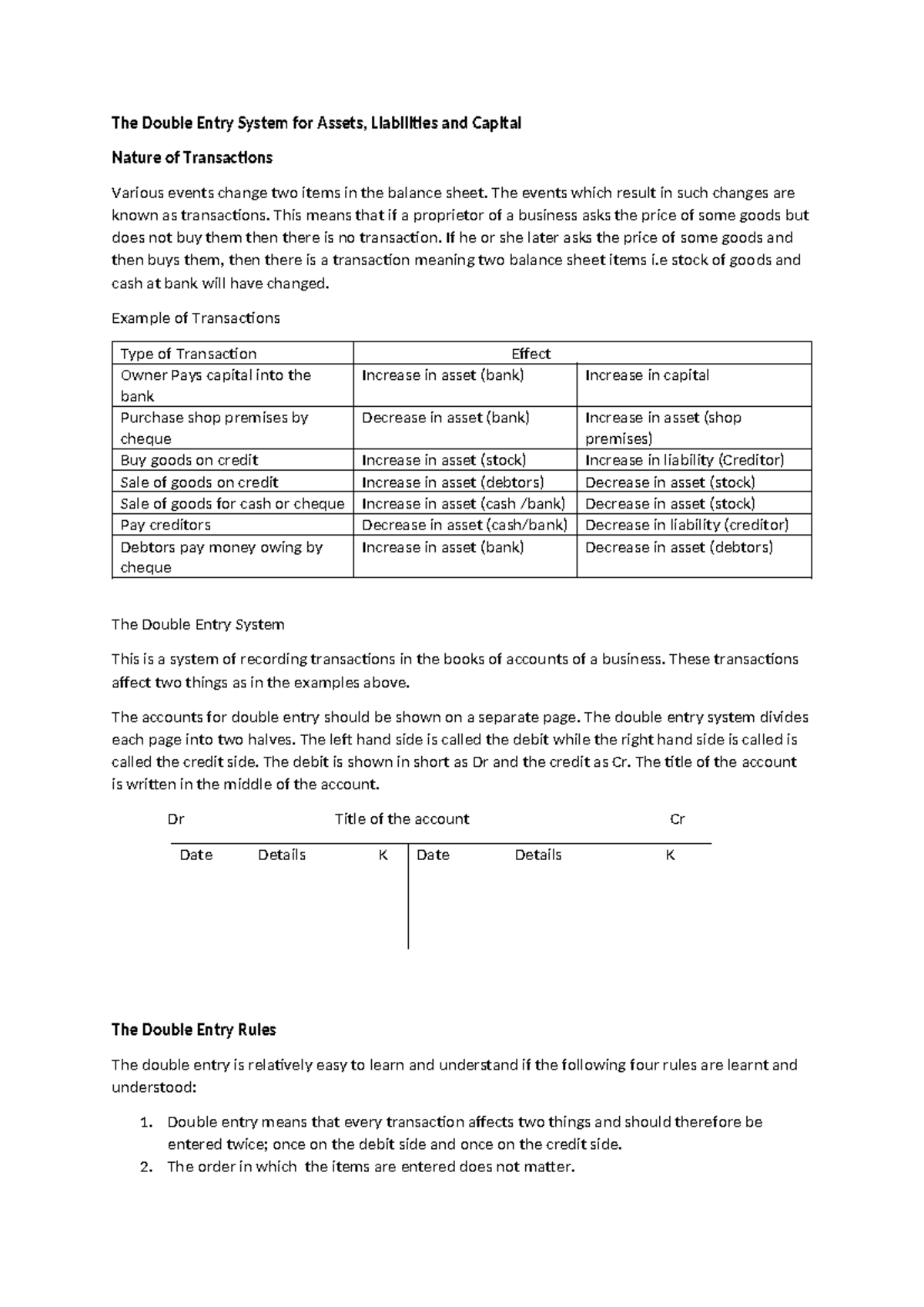 The Double Entry System for Assets, Liabilities & Capital Transactions ...