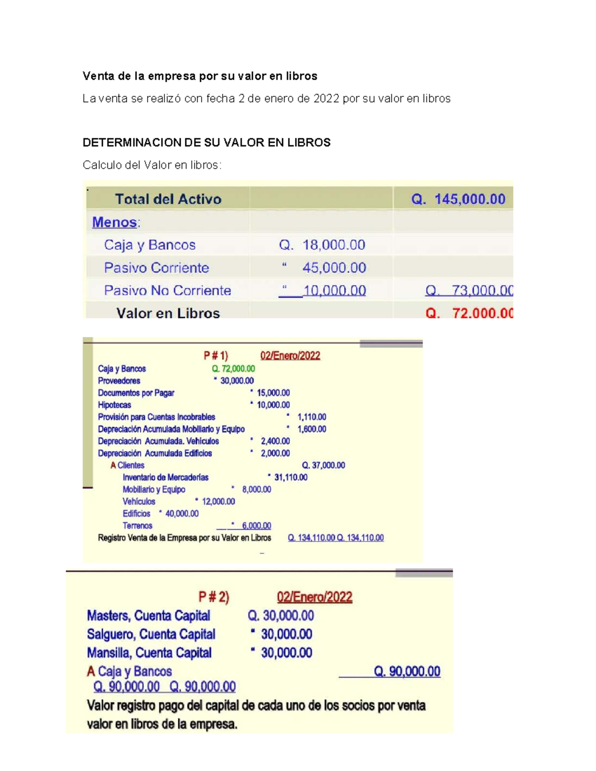 Venta de la Empresa y su Valor en Libros - 2 de Enero 2022 - Studocu