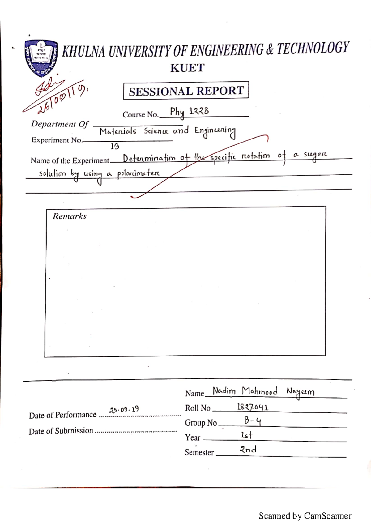 Exp 13 - Determination of Specific Rotation of Sugar Solution (Phy 1228 ...