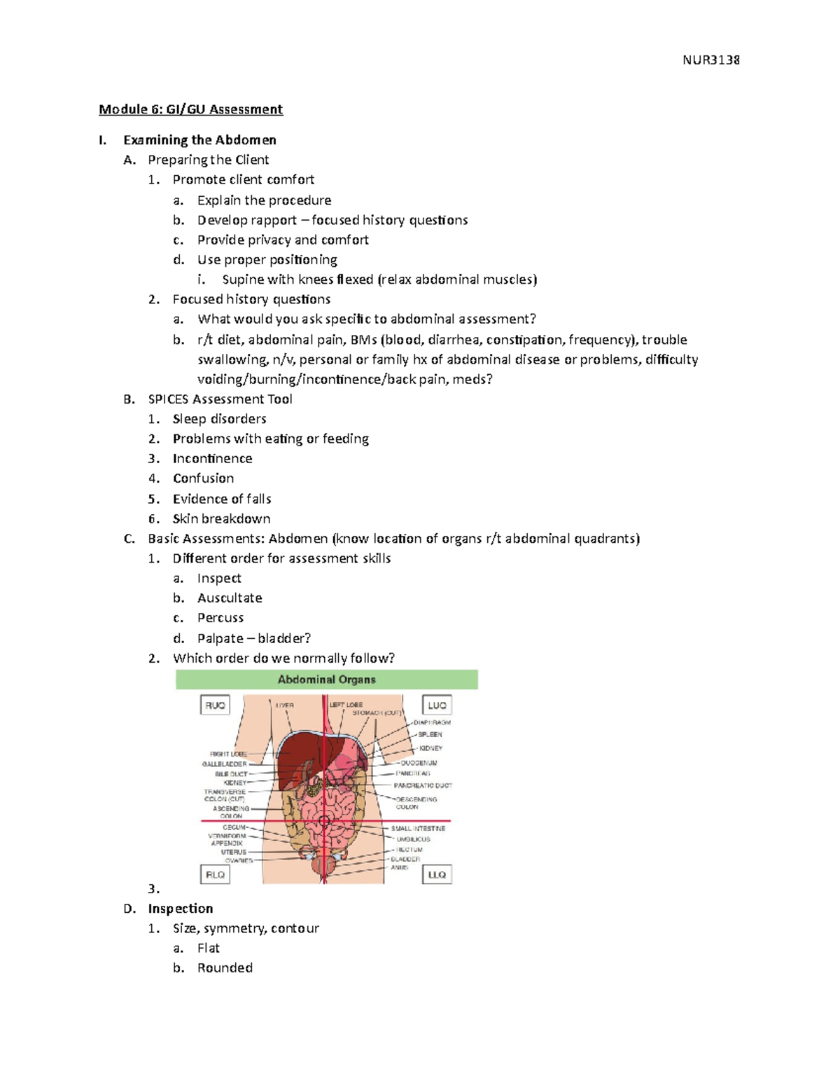 Module 6 - GI GU Assessment - Module 6: GI/GU Assessment I. Examining ...