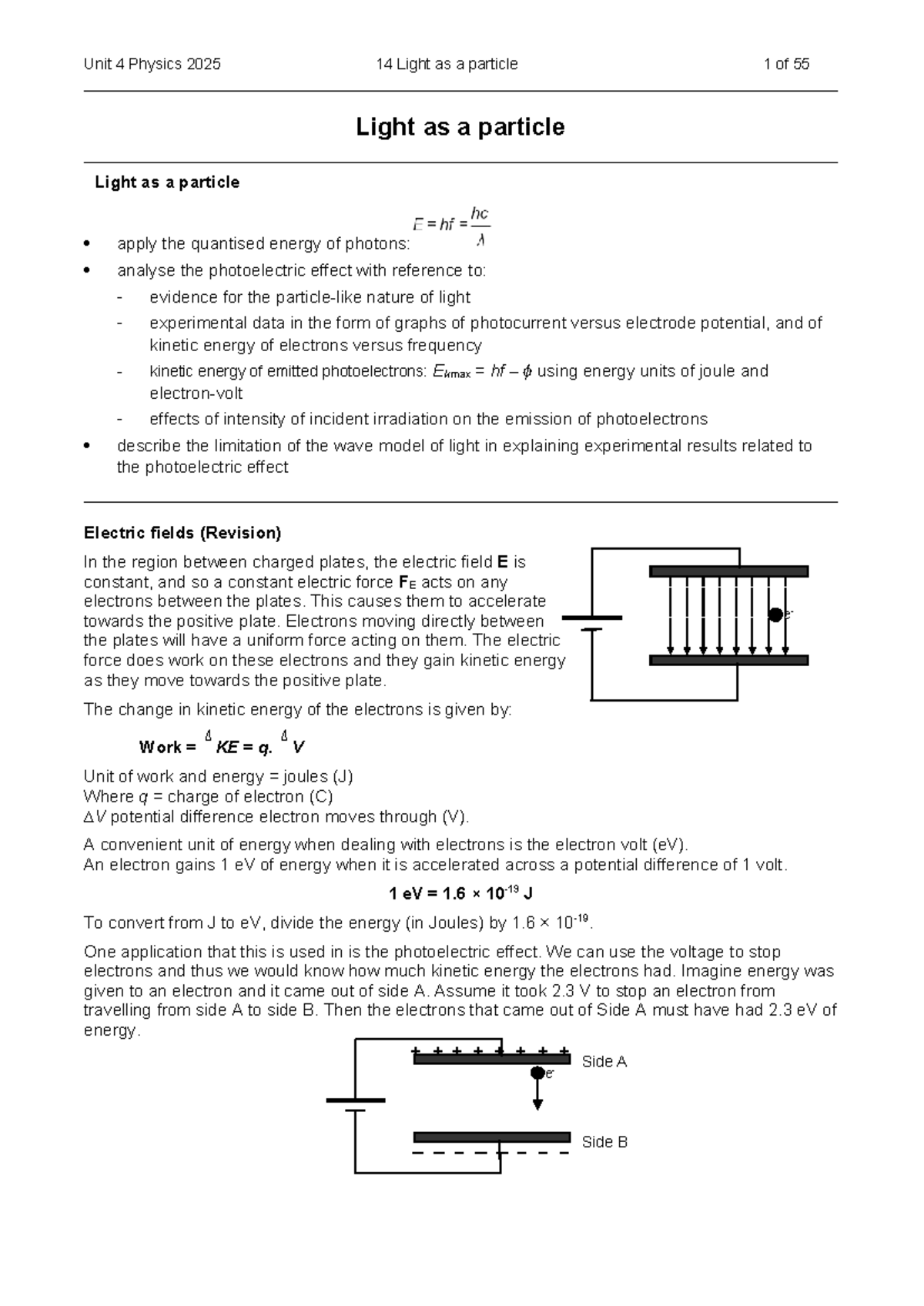 Unit 4 Physics 2025: Light as a Particle - Photoelectric Effect Notes ...