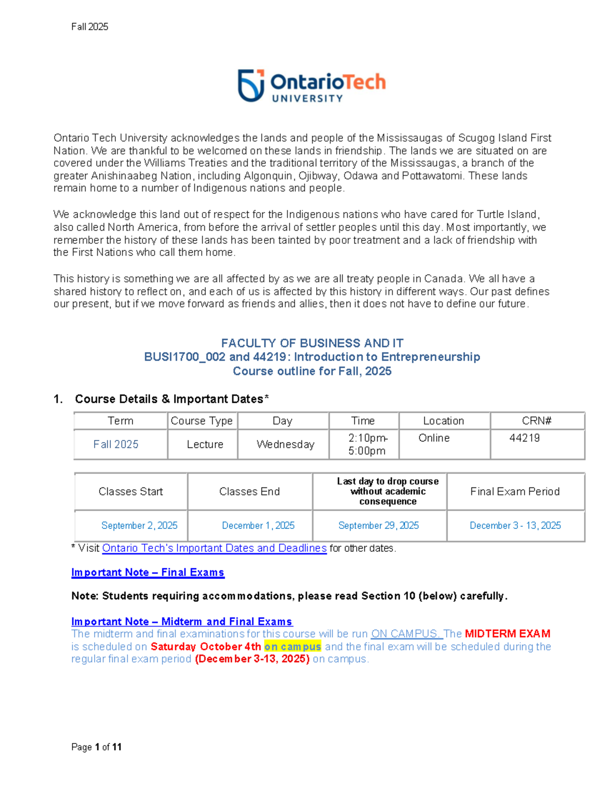 BUSI 1700U 002: Intro to Entrepreneurship Course Outline - Fall 2025 ...