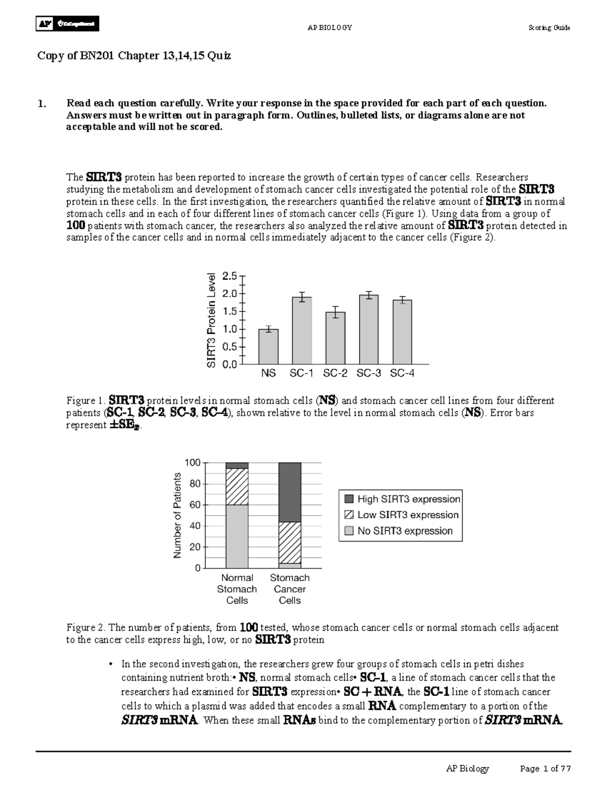 AP BIOLOGY BN201 Chapter 13-15 Quiz Scoring Guide and Analysis - Studocu