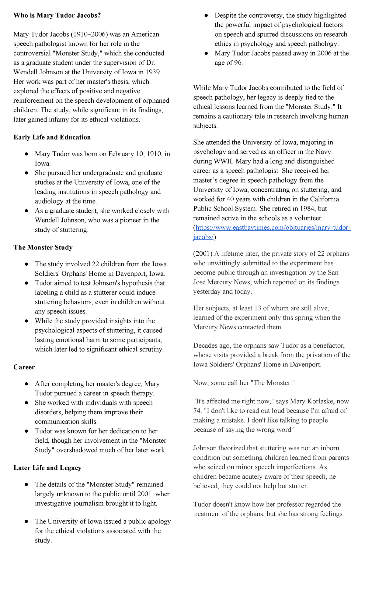 How the monster study was conducted - Who is Mary Tudor Jacobs? Mary ...