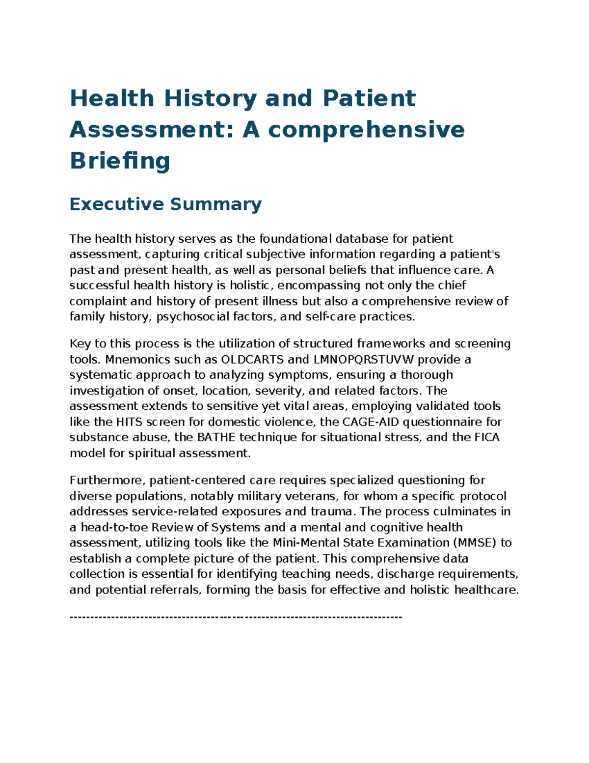 NUR 216 Mod 1 Chapter 3: Health History & Patient Assessment Summary ...
