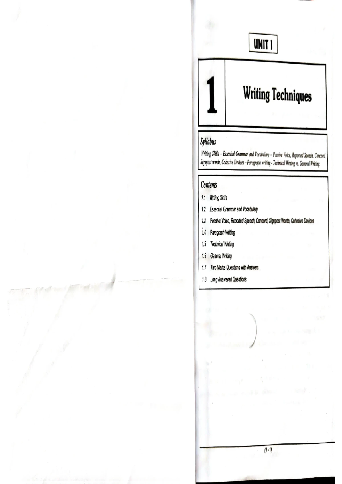 PRW unit 1 - PRW unit 1 notes - UNIT I 1 Writing Techniques Syllabus ...