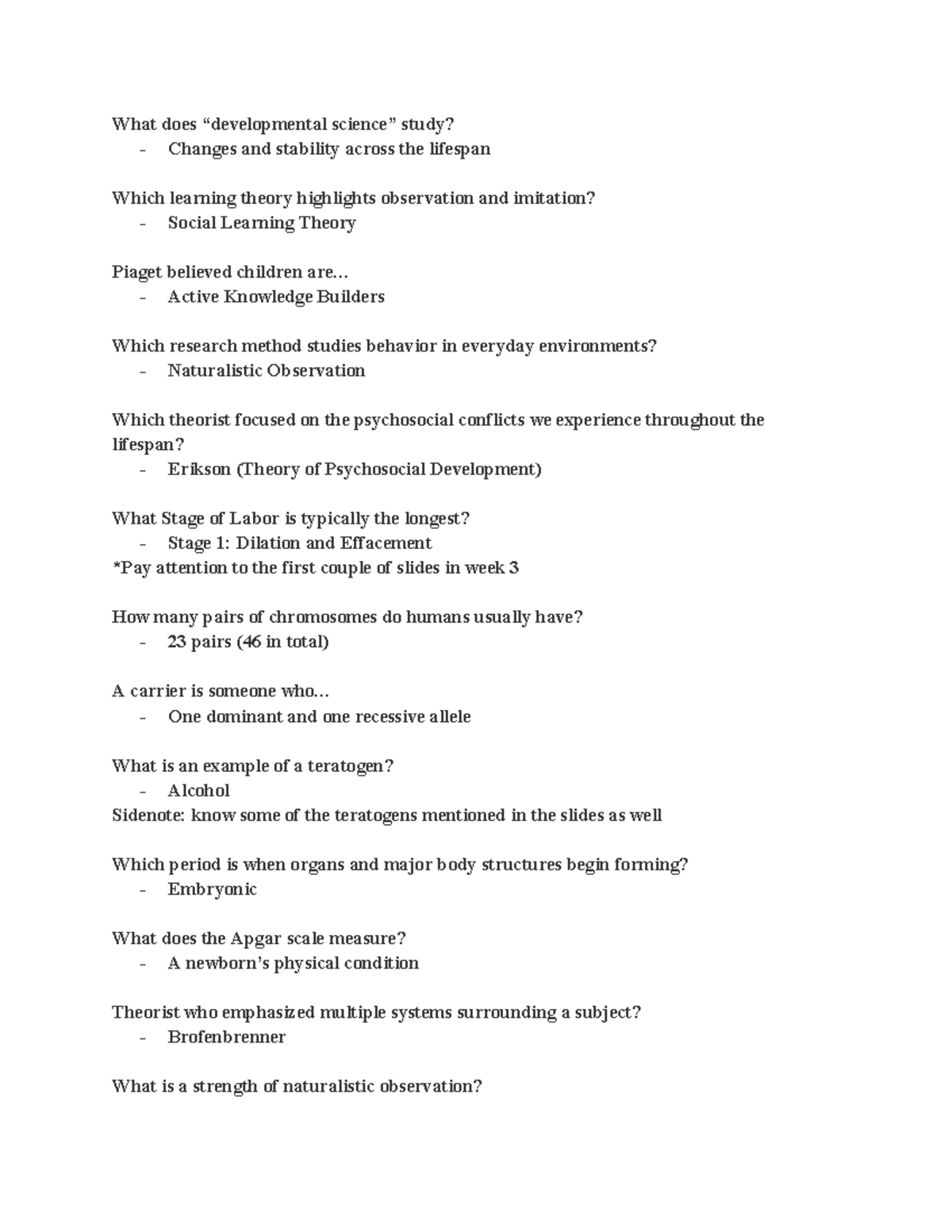 Developmental Psychology Exam Review Notes (PSY 101) - Studocu