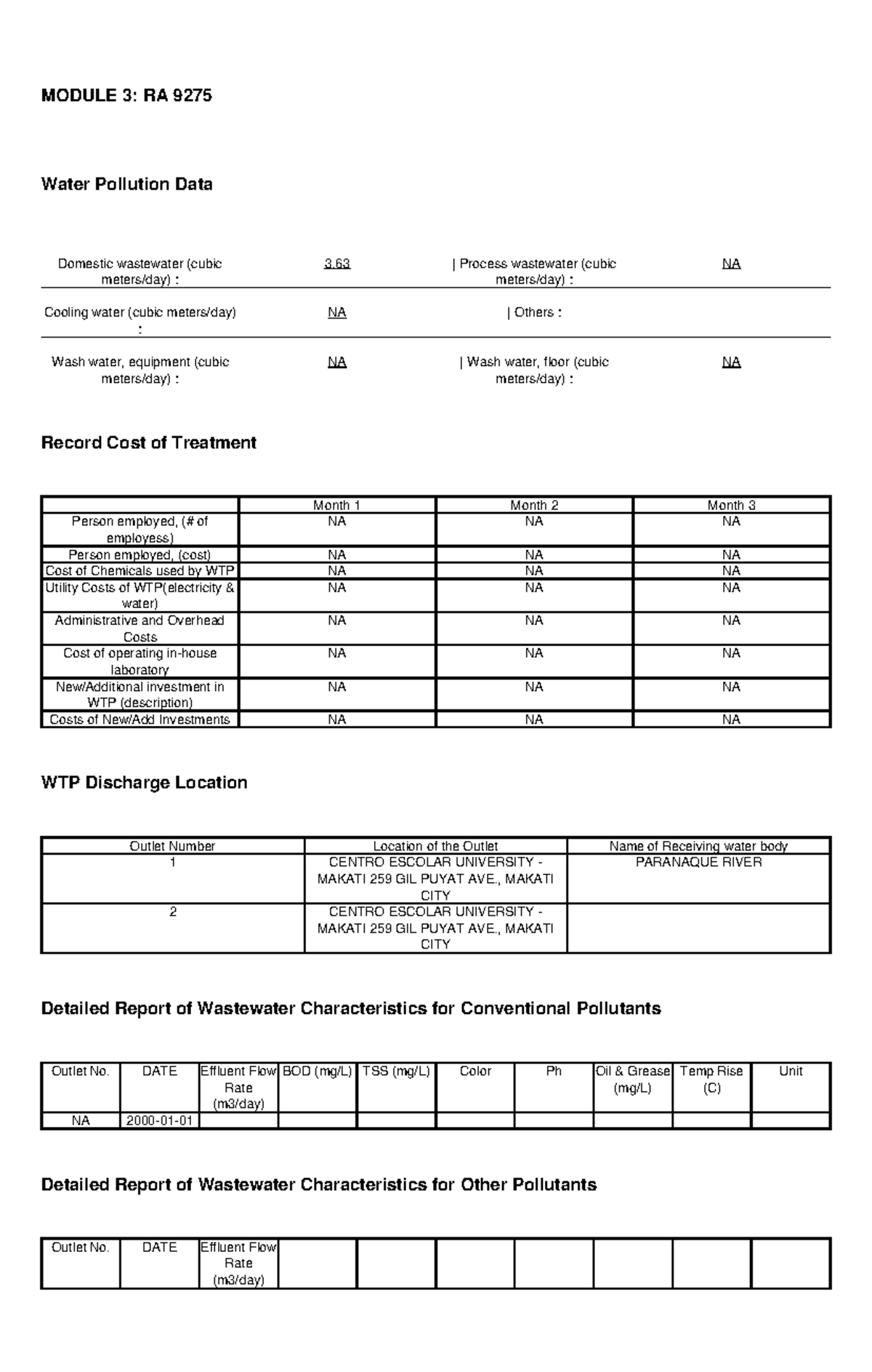 Module 3: RA 9275 Wastewater Characteristics & Treatment Costs - Studocu