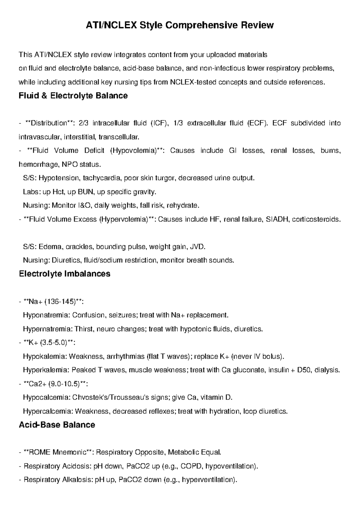 ATI NCLEX Comprehensive Review: Fluid & Electrolyte Balance Insights ...