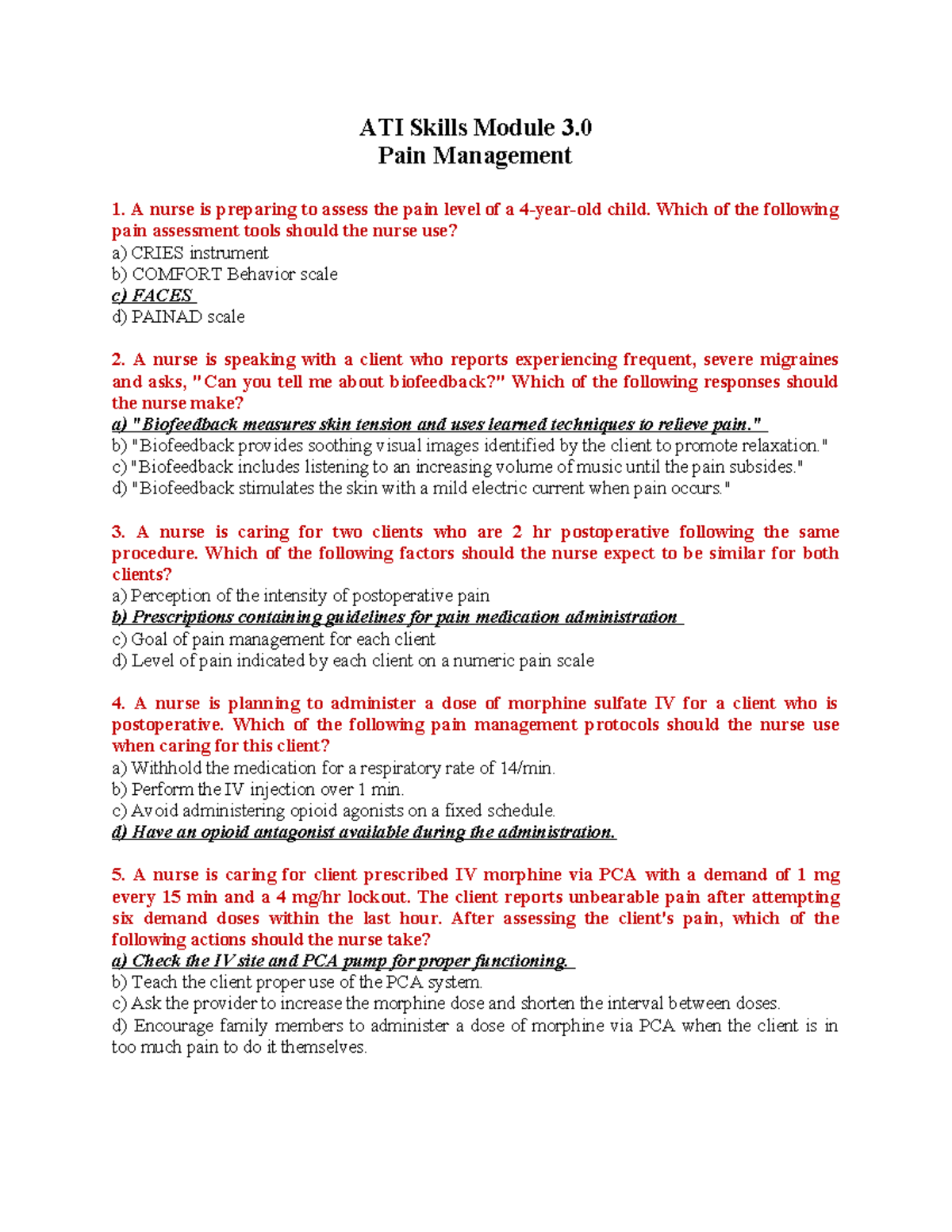 ATI Skills Module 3.0: Pain Management Strategies and Assessments - Studocu