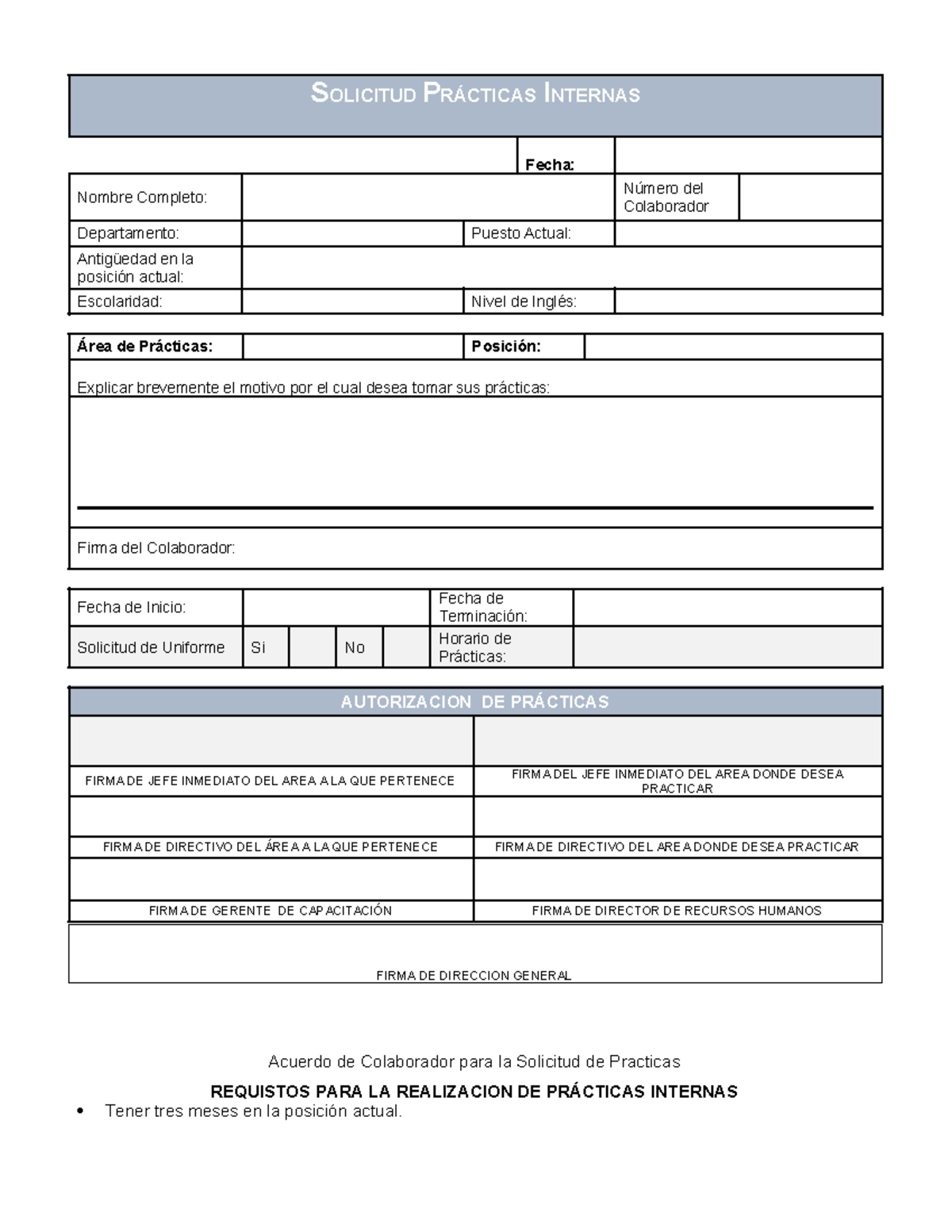 Solicitud de Prácticas Internas: Requisitos y Autorizaciones - Studocu
