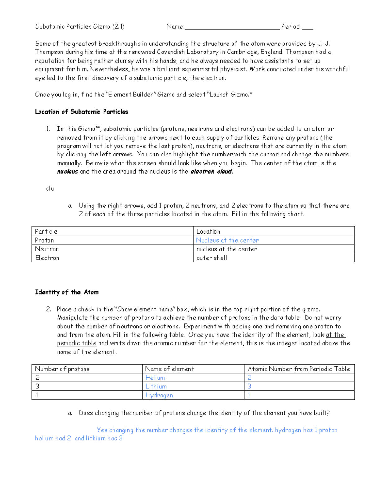 Subatomic Particles Gizmo (2.1) - Understanding Atomic Structure - Studocu