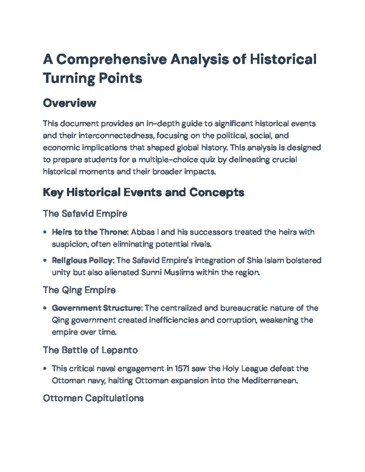 Comprehensive Historical Analysis for Quiz Prep (Course Code: HIST101 ...