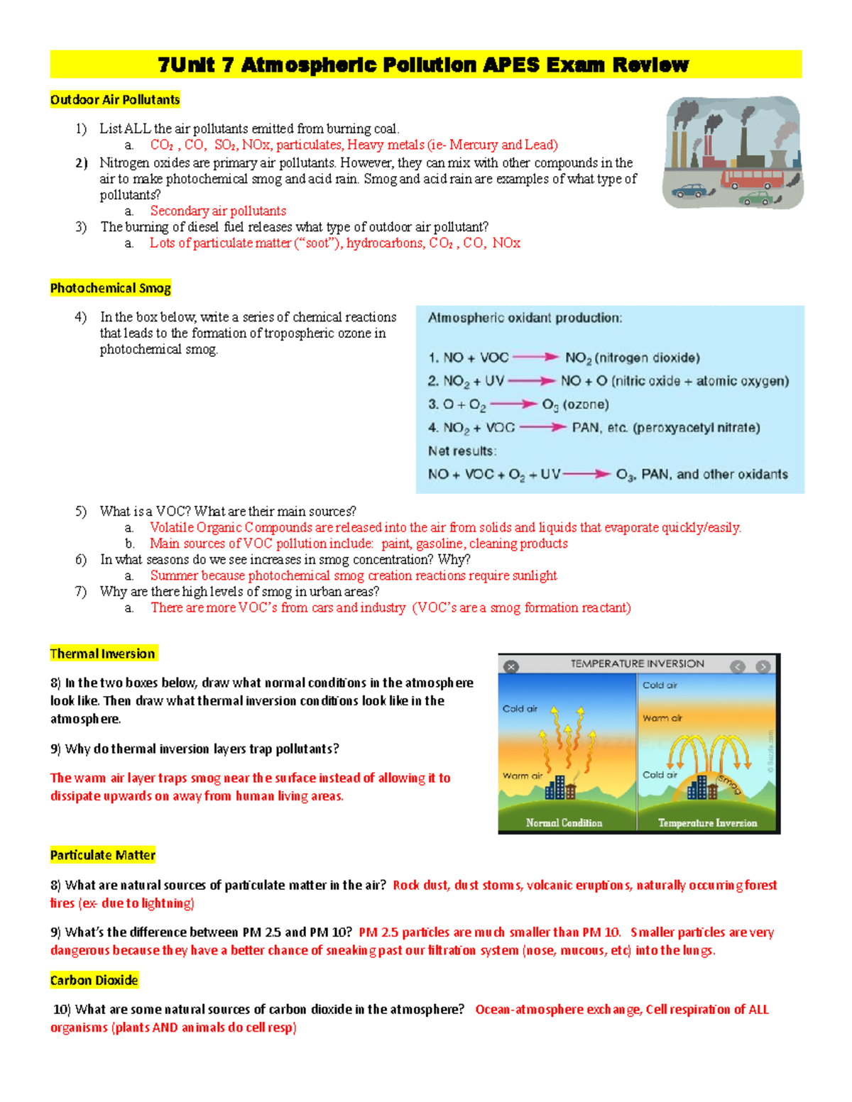 Unit 7 Atmospheric Pollution AP Exam Review KEY - 7 Unit 7 Atmospheric ...