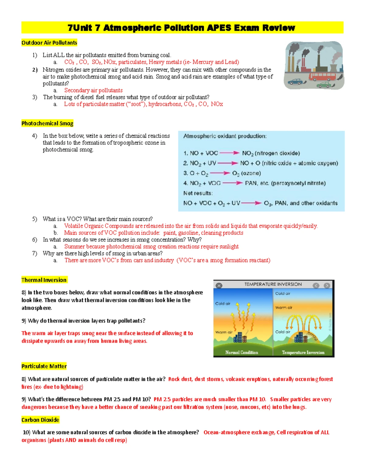 Unit 7 Atmospheric Pollution AP Exam Review KEY - 7 Unit 7 Atmospheric ...