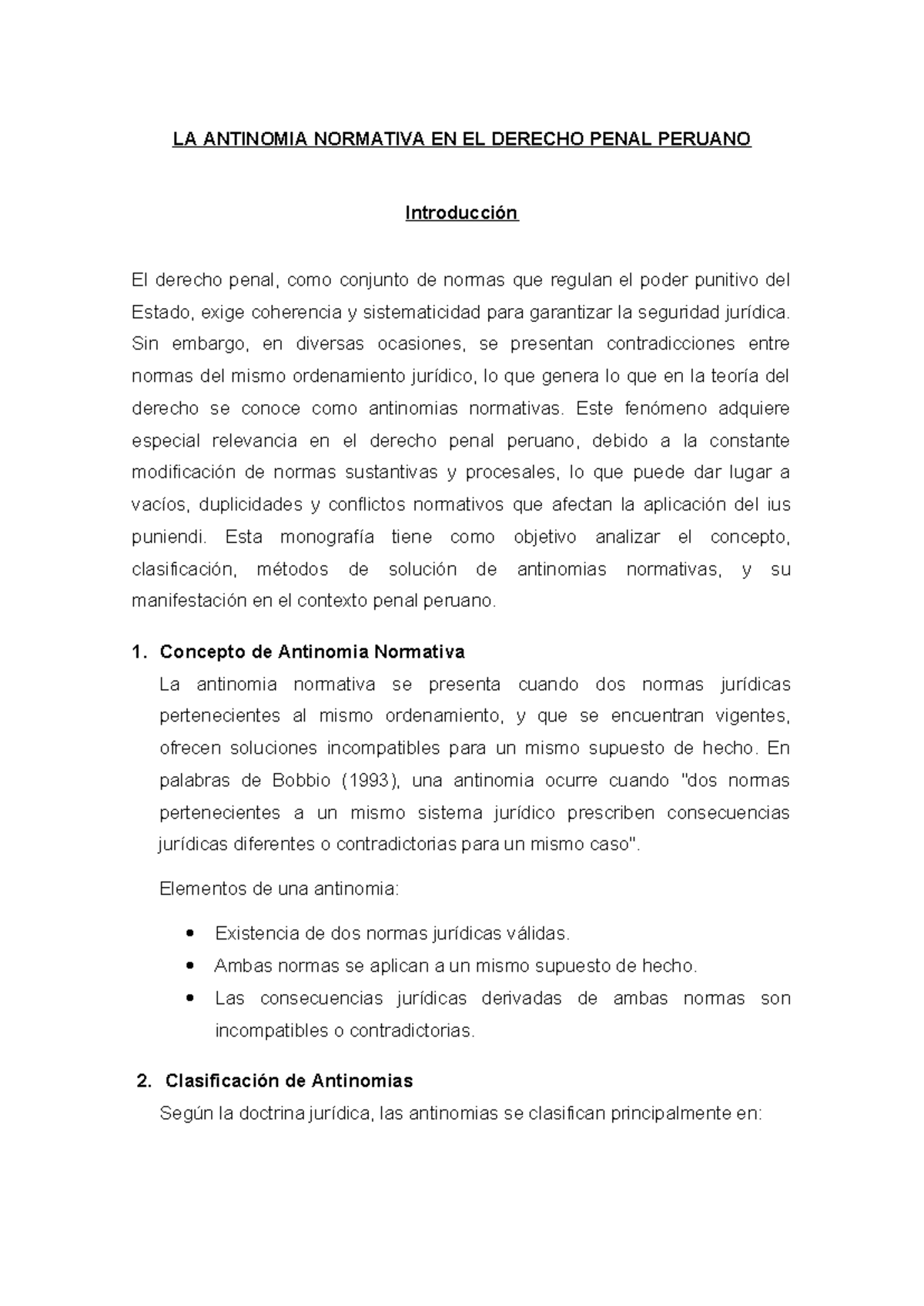LA ANTINOMIA NORMATIVA EN EL DERECHO PENAL PERUANO: Análisis y ...