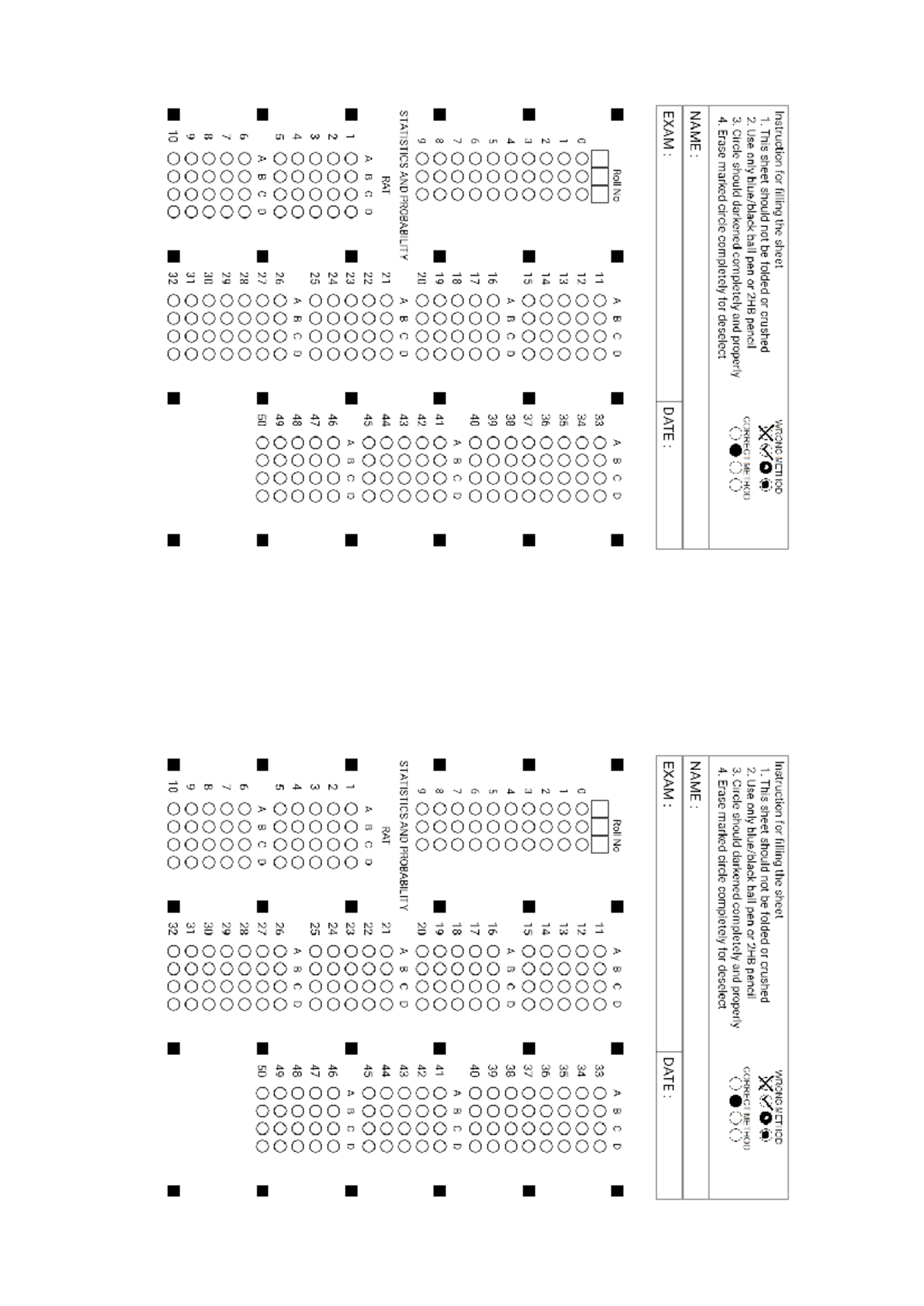 RAT SAP Diamond 91 - Statistics Answer Sheet Instructions - Studocu