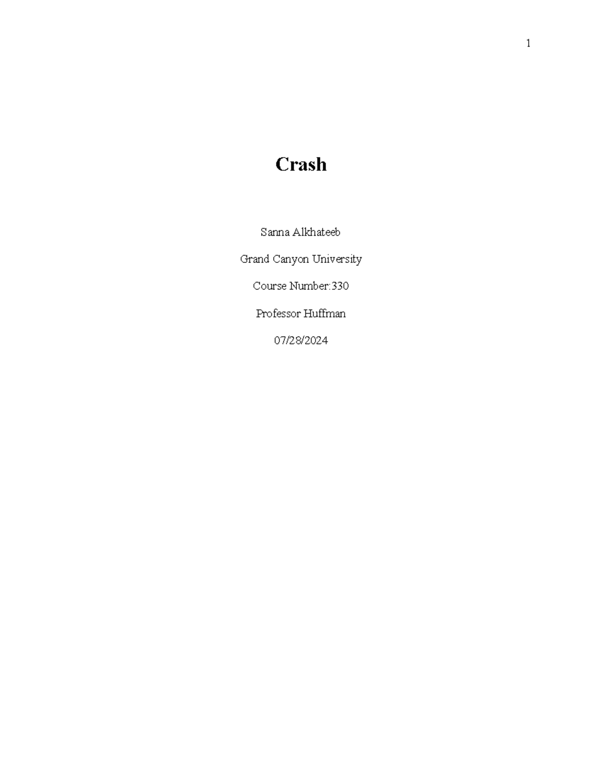Essay on Crash (GCU - Professor Huffman) - Studocu
