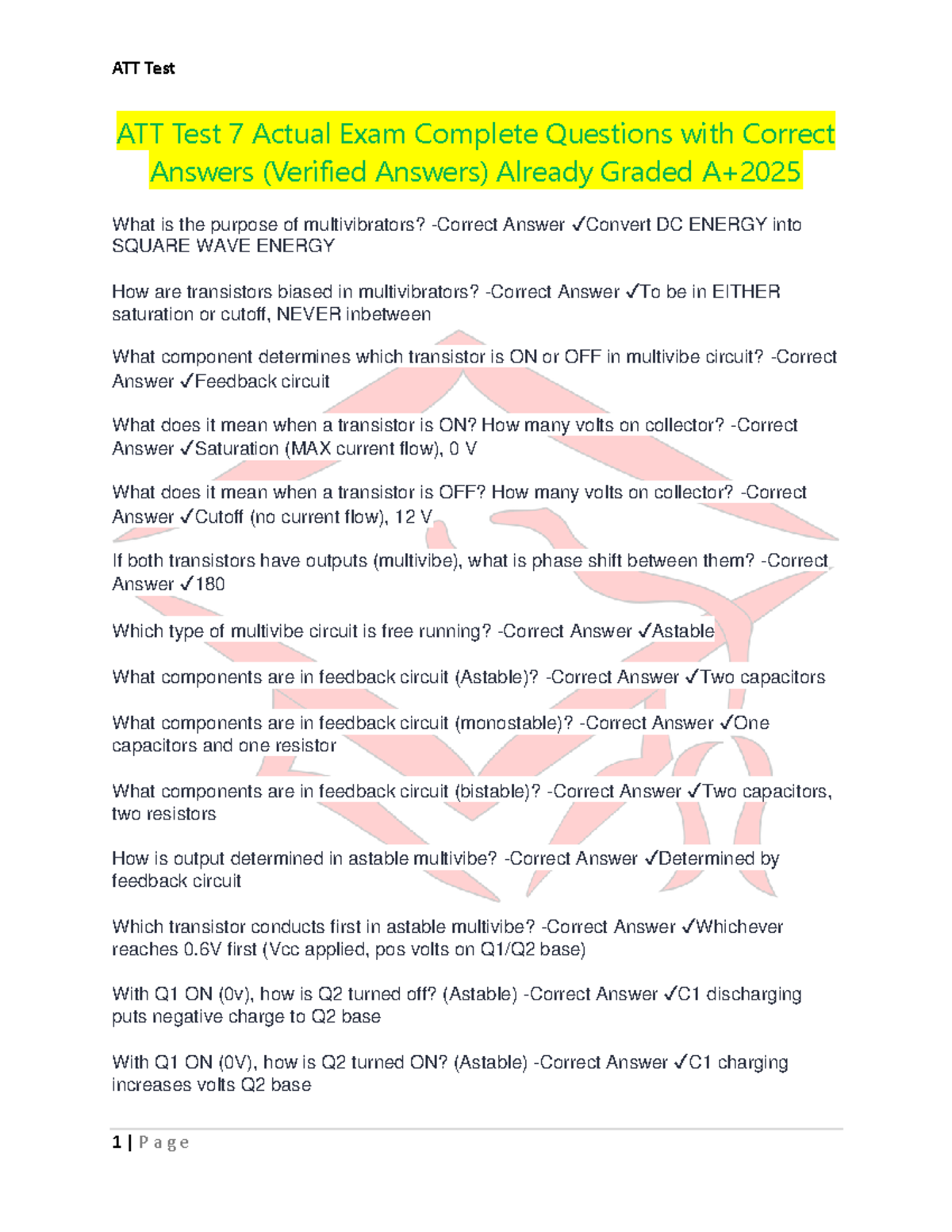ATT Test 7 Actual Exam Complete Questions with Correct Answers ...