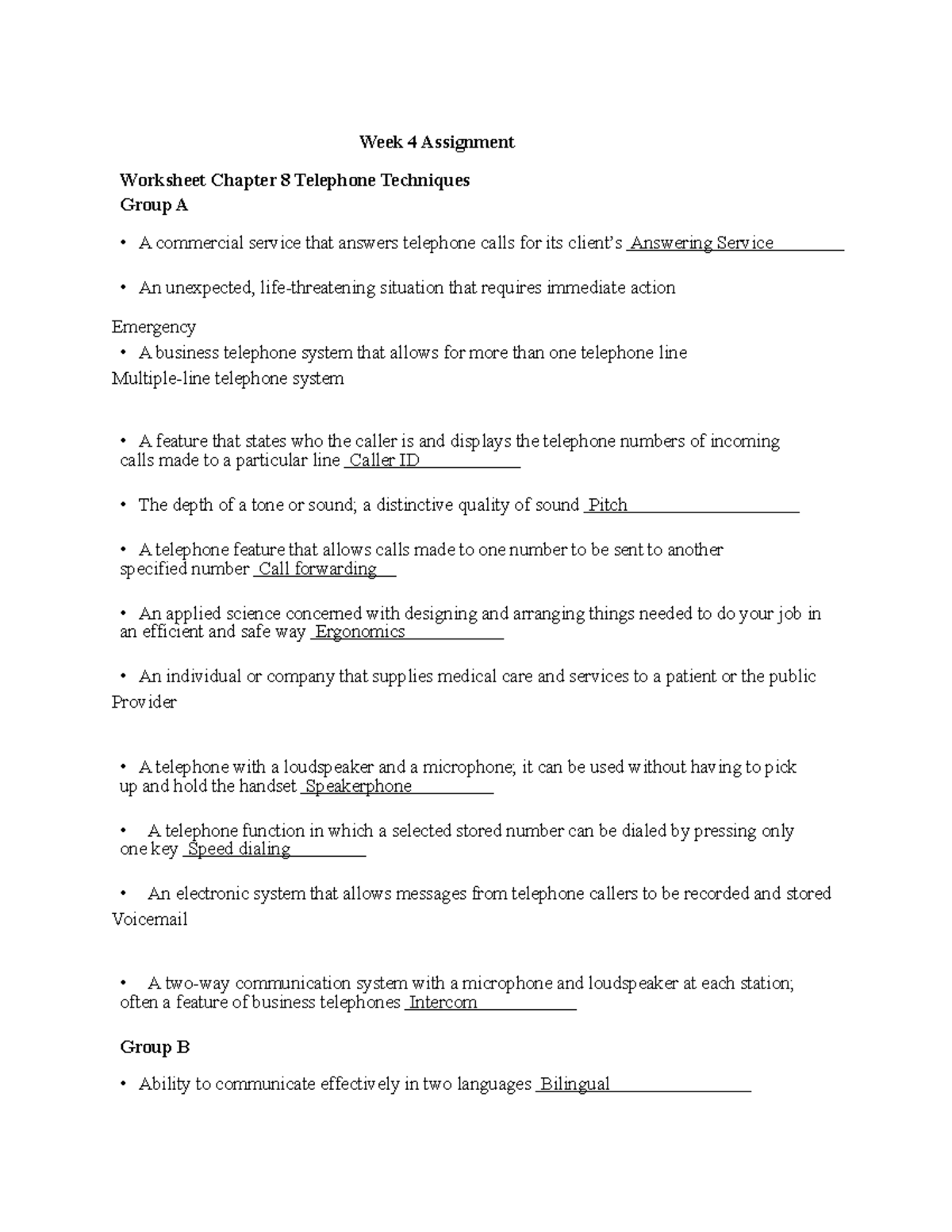 Week 4 Assignment: Chapter 8 Telephone Techniques Overview - Studocu