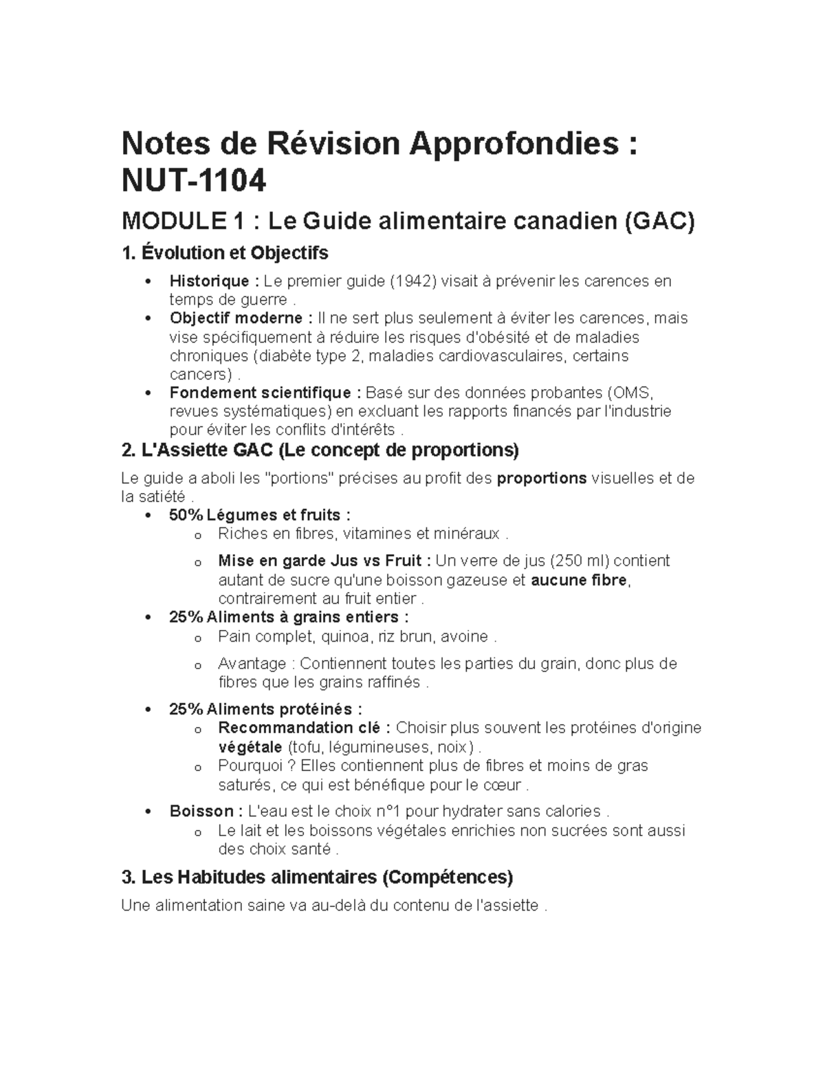 Notes de Révision Approfondies : MODULE 1 - Guide Alimentaire Canadien ...