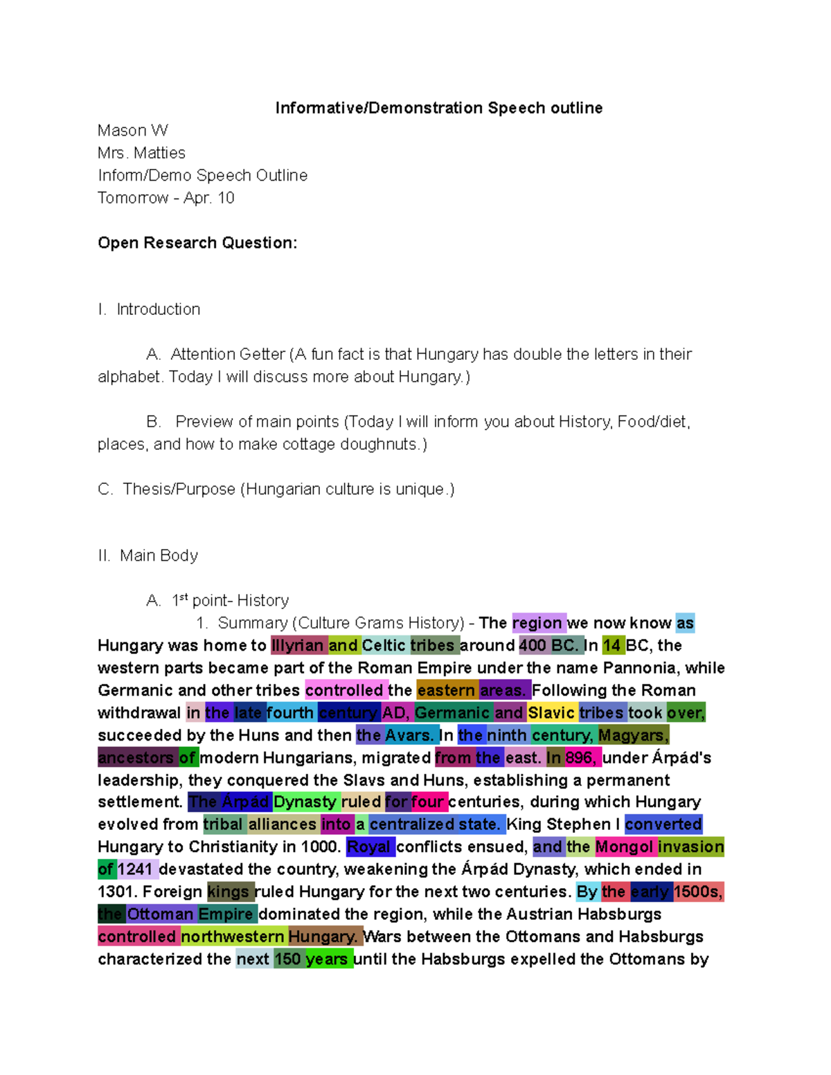 Mason W. - Informative Speech Outline on Hungary - Studocu