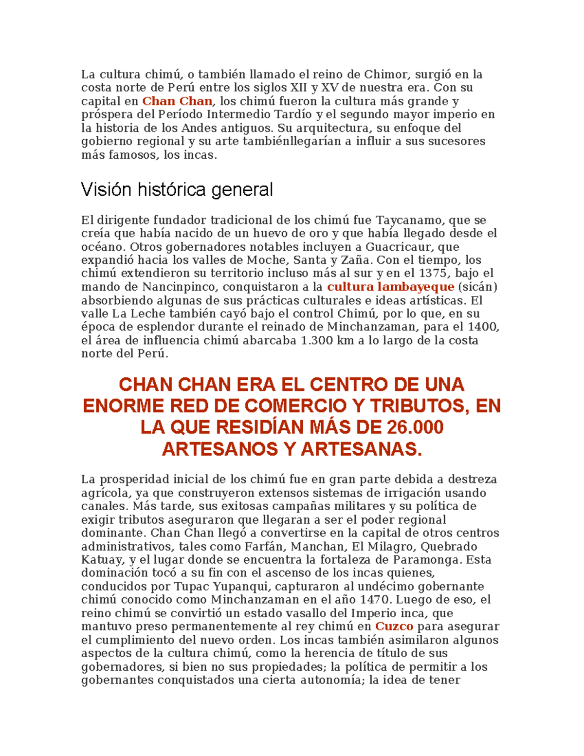La cultura chimú: Historia y legado del reino de Chimor - Studocu