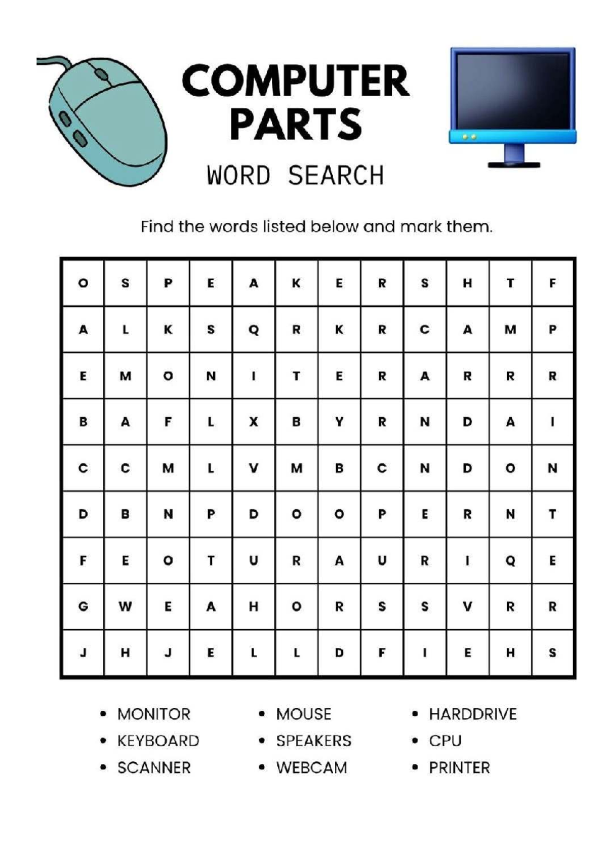 COMPUTER PARTS WORD SEARCH & LABELING ACTIVITY - Studocu