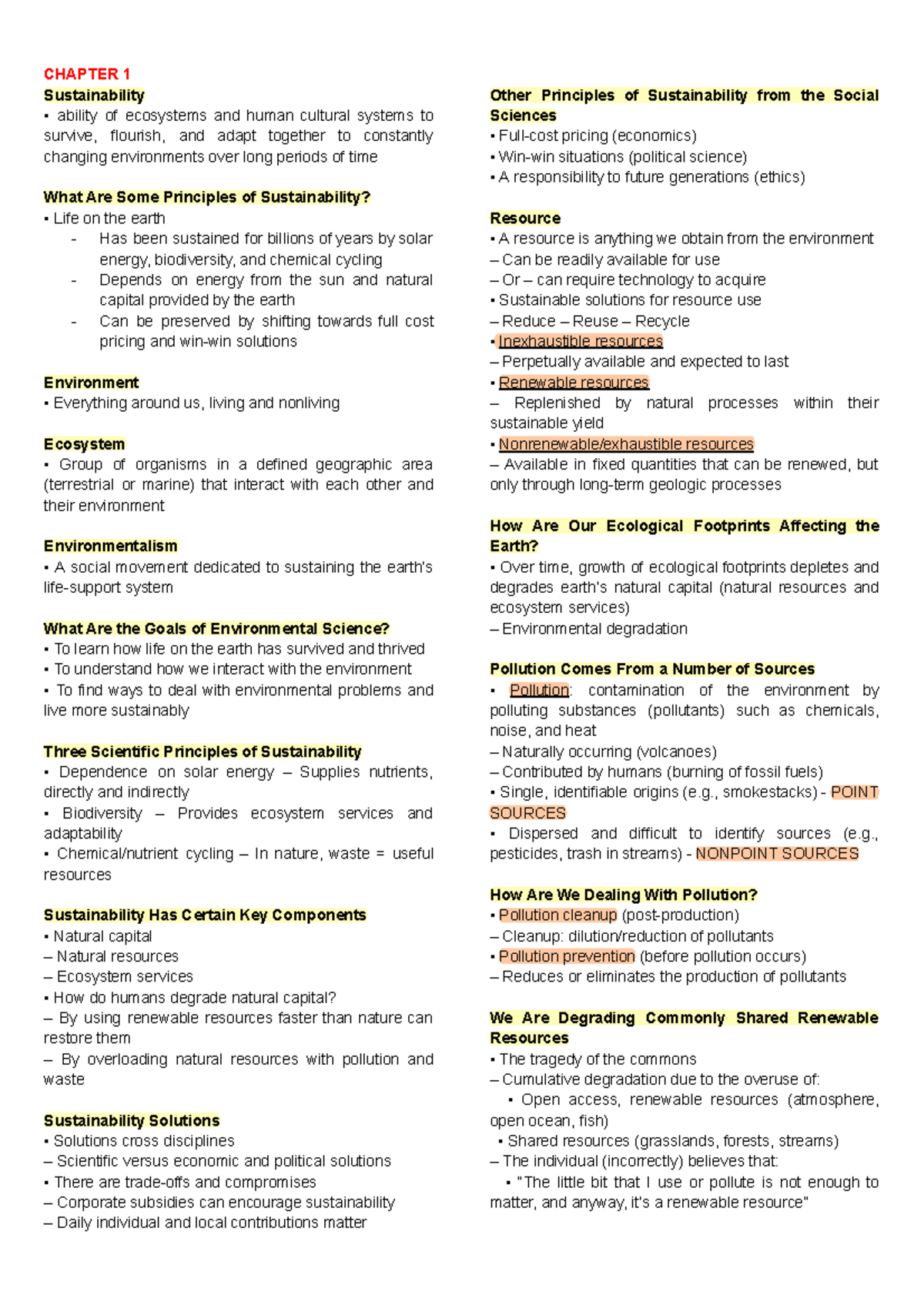 CHAPTER 1: Principles of Sustainability and Ecosystem Interactions ...