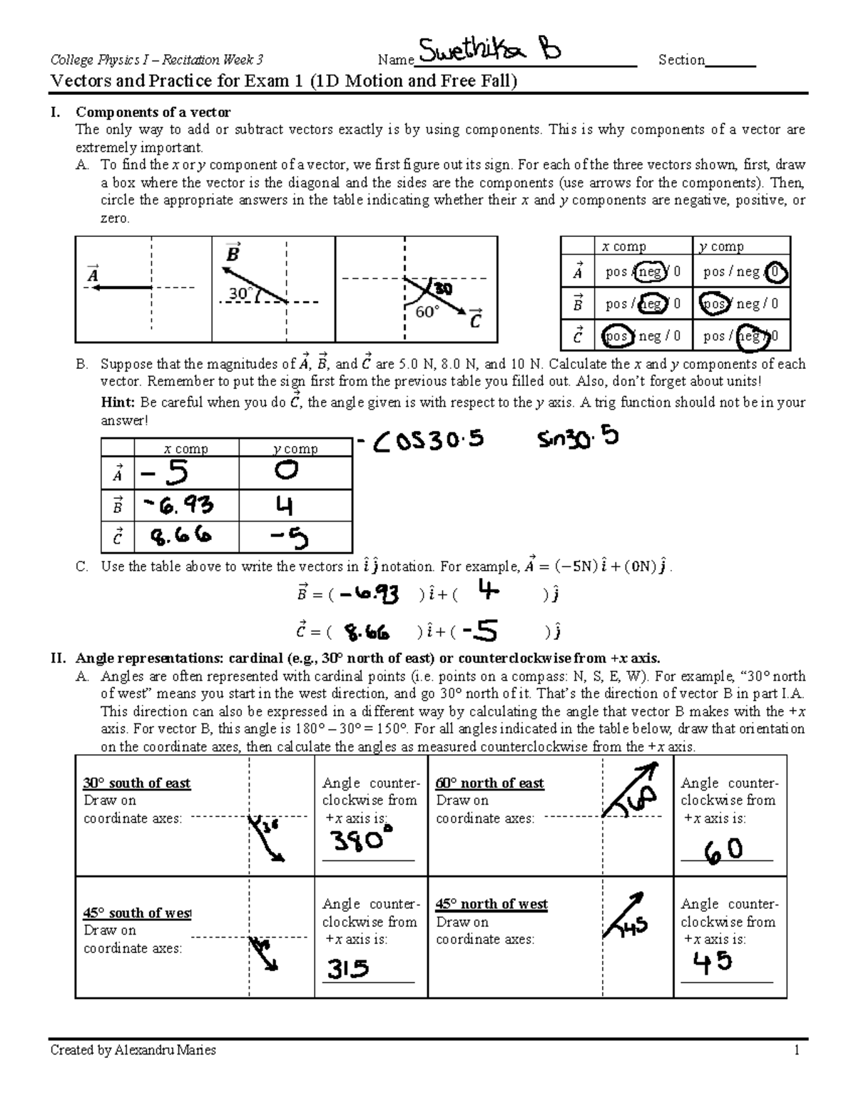 CP1 Recitation - Week 03: Vectors & 1D Motion Practice - Studocu