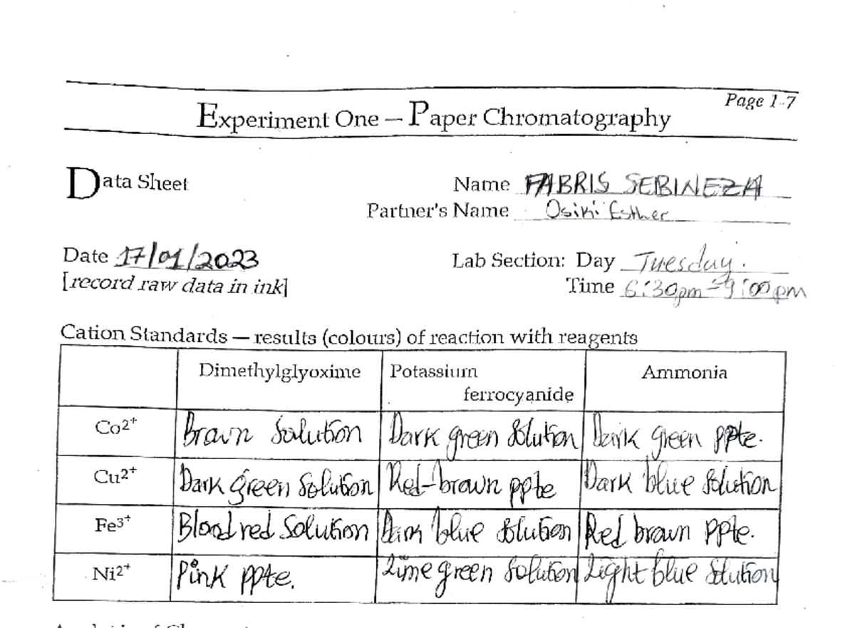 Paper Chromatography Lab Report and Sample Calculations - Studocu