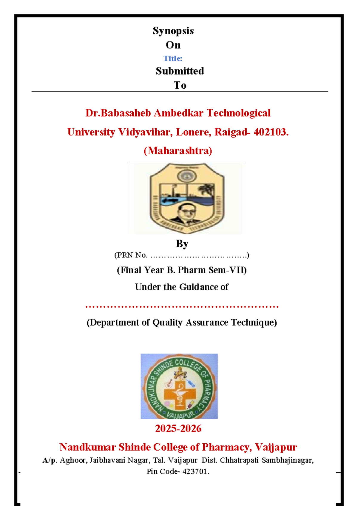 Final Year B. Pharm Synopsis: Development of Guava Leaf Gel for Mouth ...