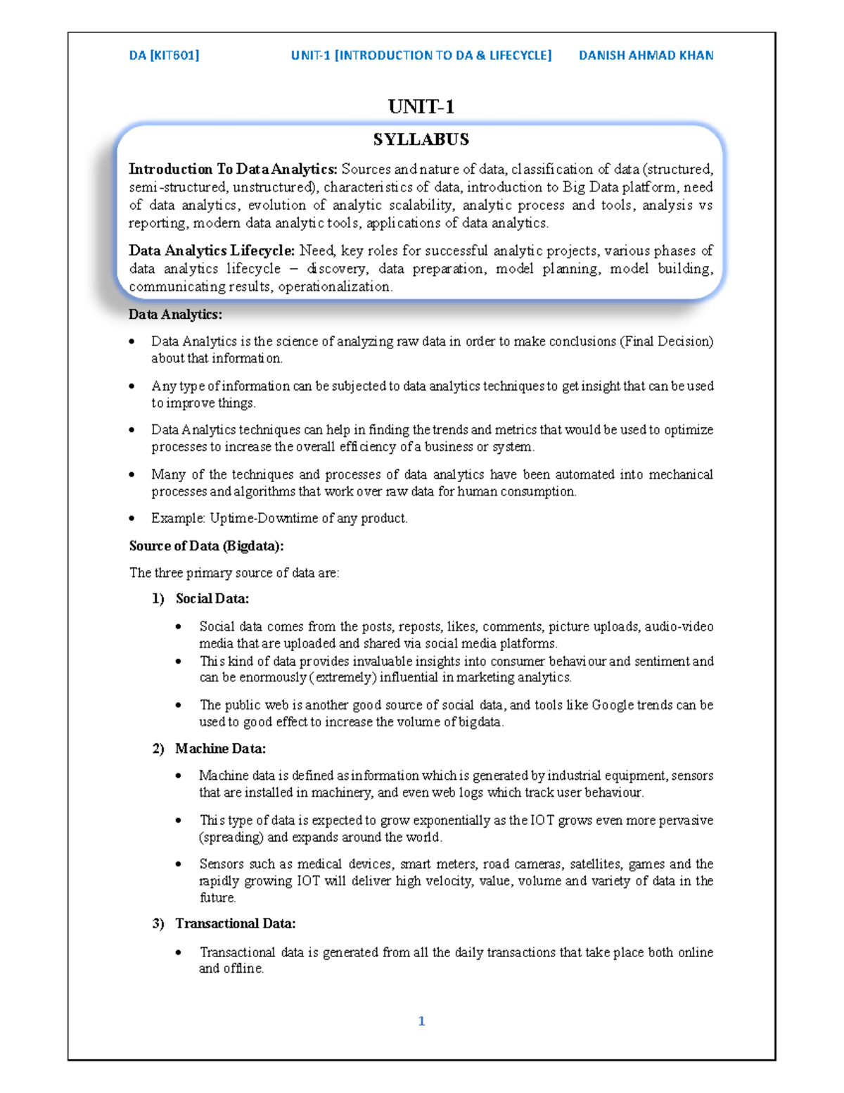 Data Analytics Overview and Key Concepts (DA Unit-1 Notes) - Studocu
