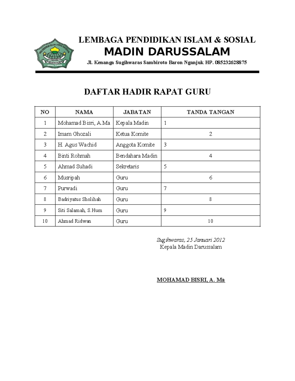 DAFTAR HADIR RAPAT GURU - LEMBAGA PENDIDIKAN ISLAM - Studocu