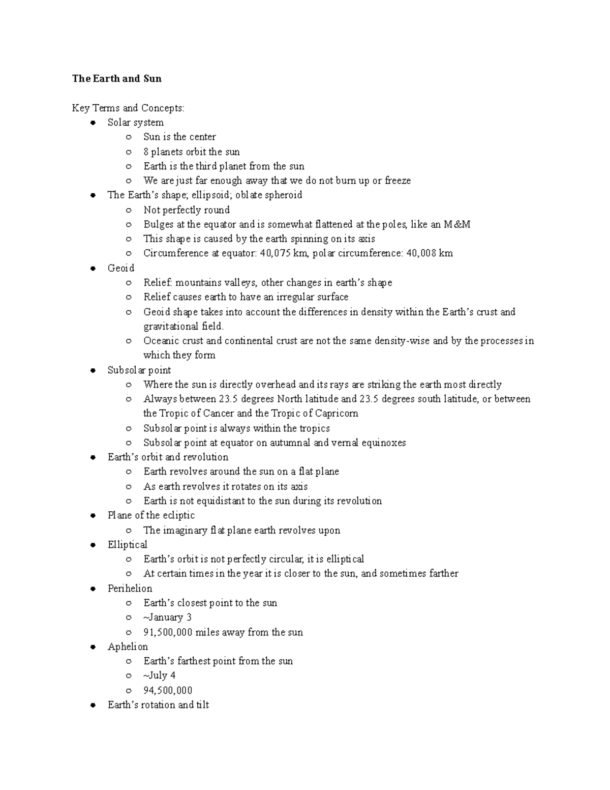 GEO206 - Earth and Sun Concepts: Key Class Notes Overview - Studocu