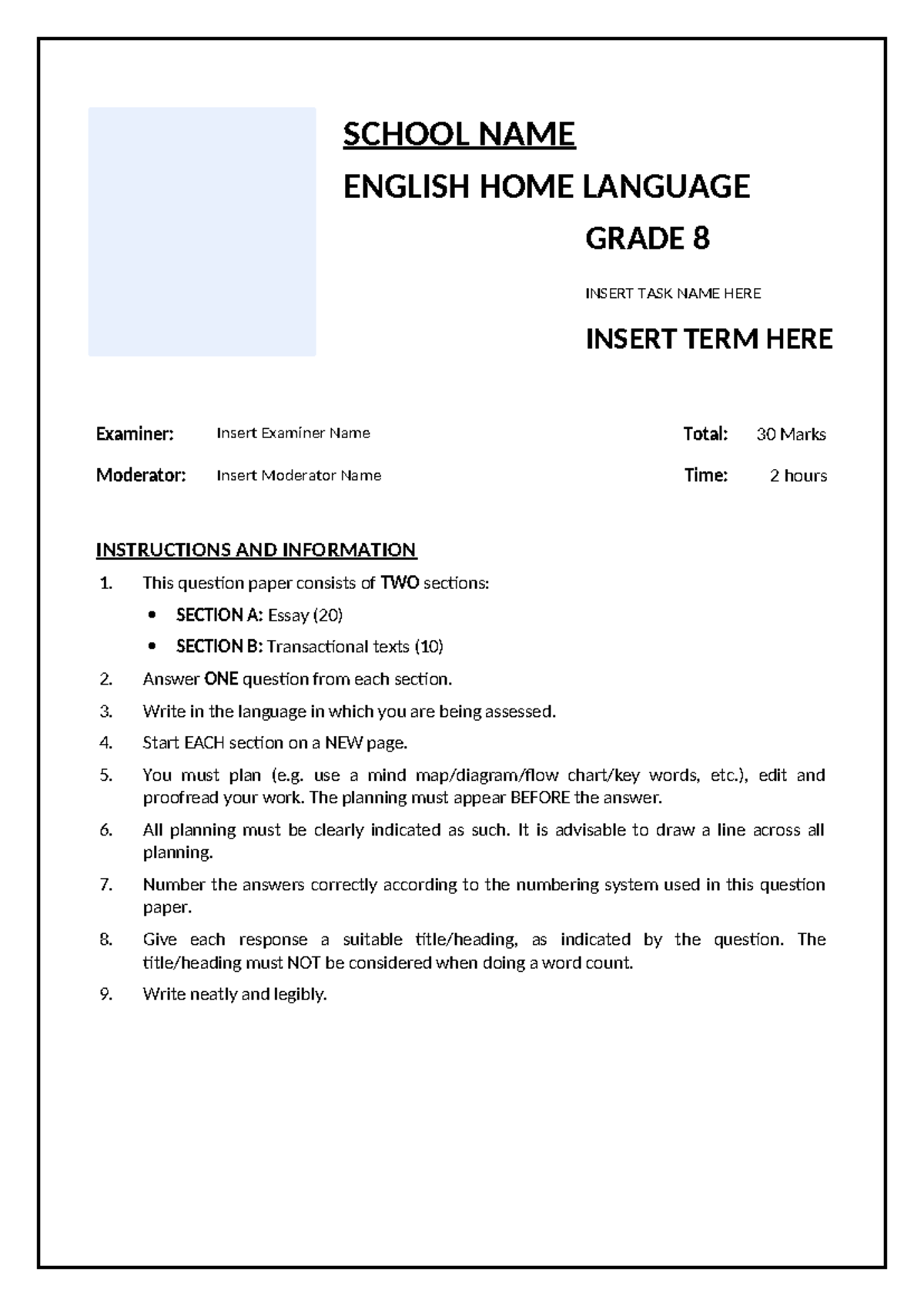 ENGLISH HL GRADE 8 PAPER 3: ESSAY & LETTER GUIDELINES - Studocu