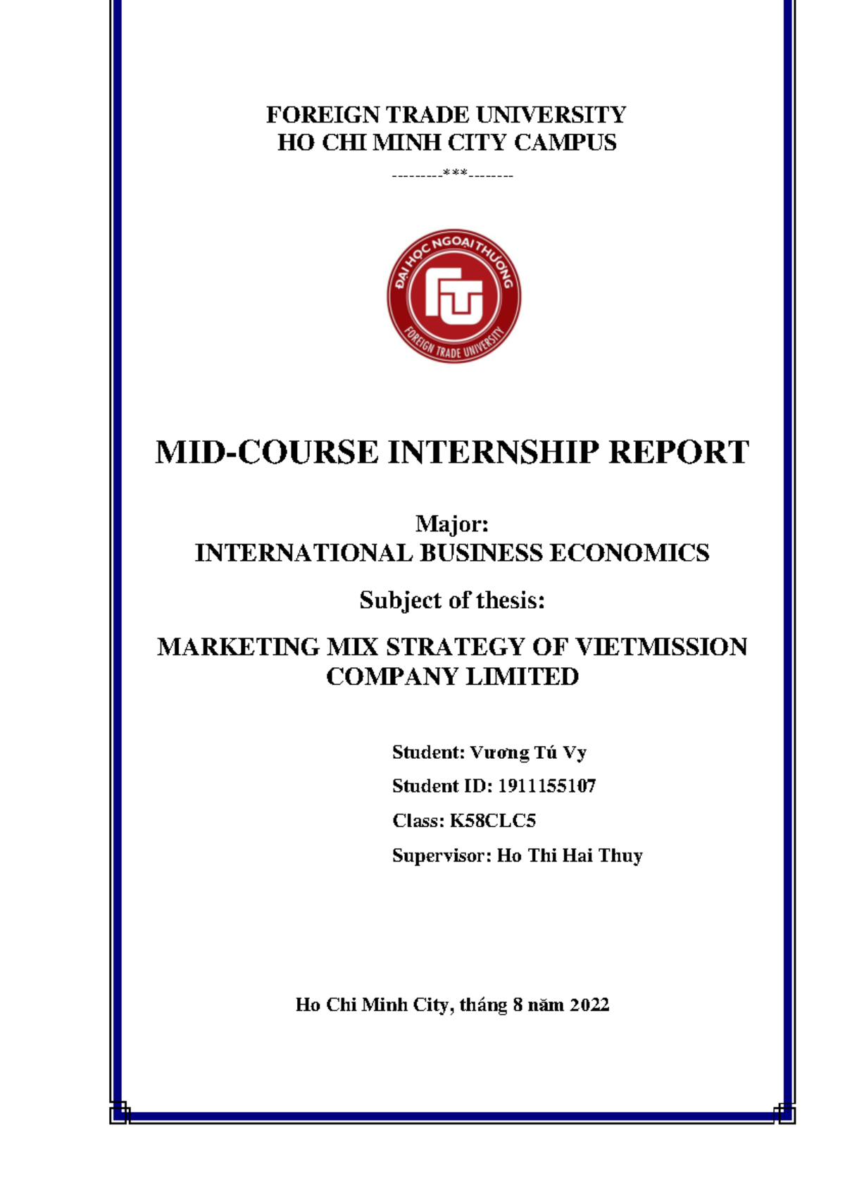 1911155107 - Vuong Tu Vy - Bcttgk - FOREIGN TRADE UNIVERSITY HO CHI MINH CITY CAMPUS -***- - Studocu