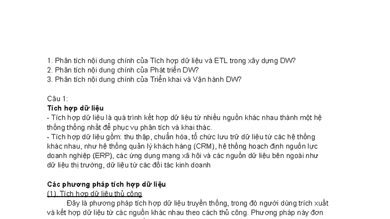 Phân Tích Tích Hợp Dữ Liệu và ETL trong Xây Dựng DW - BI 11235558 04 - Studocu