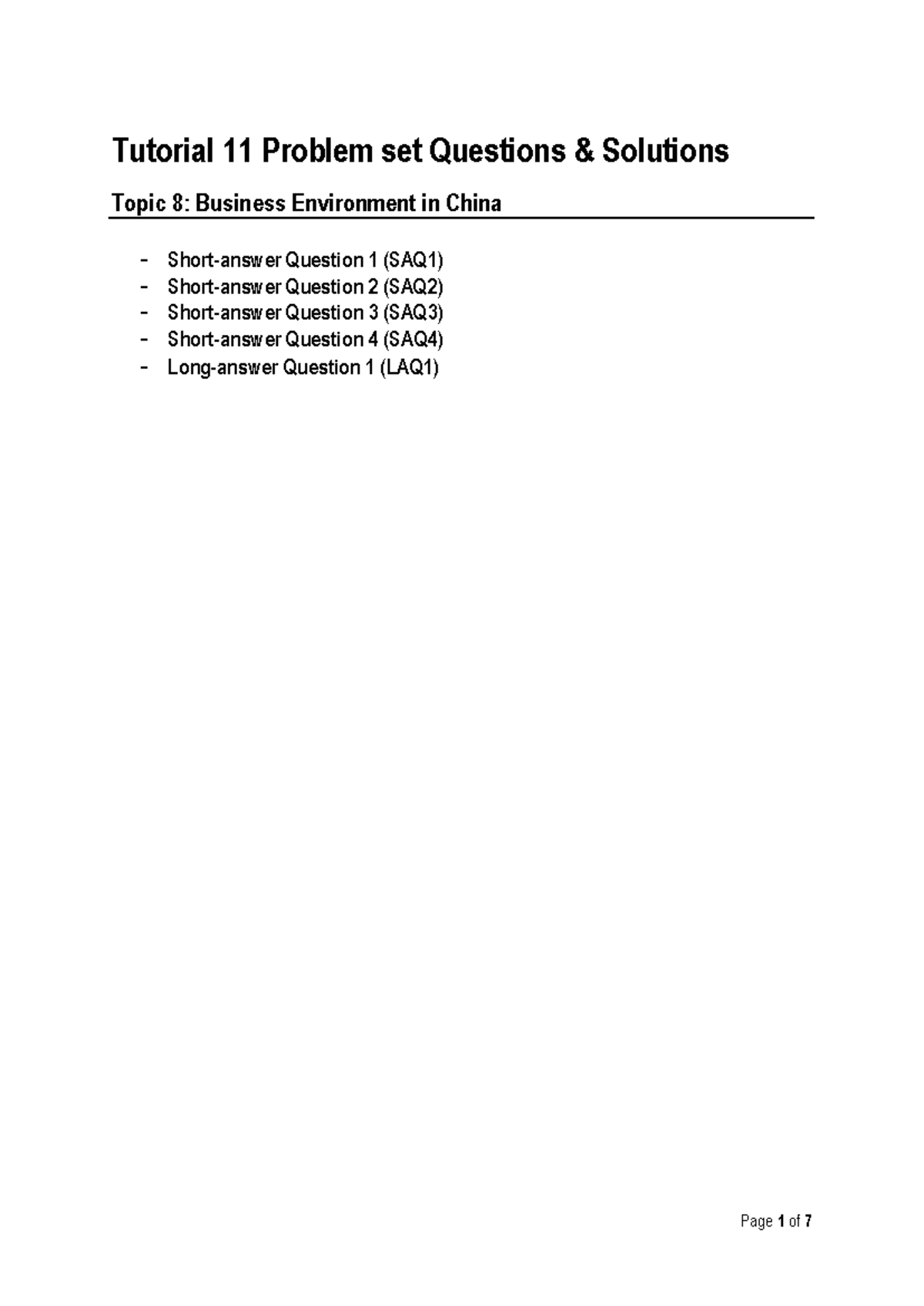 Tutorial 11 - Questions Solutions - Tutorial 11 Problem set Questions ...