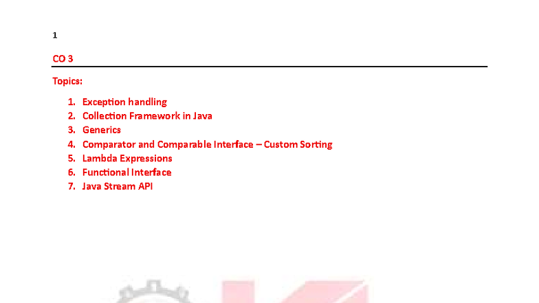 1 CO 3: Exception Handling in Java - Key Concepts and Techniques - Studocu